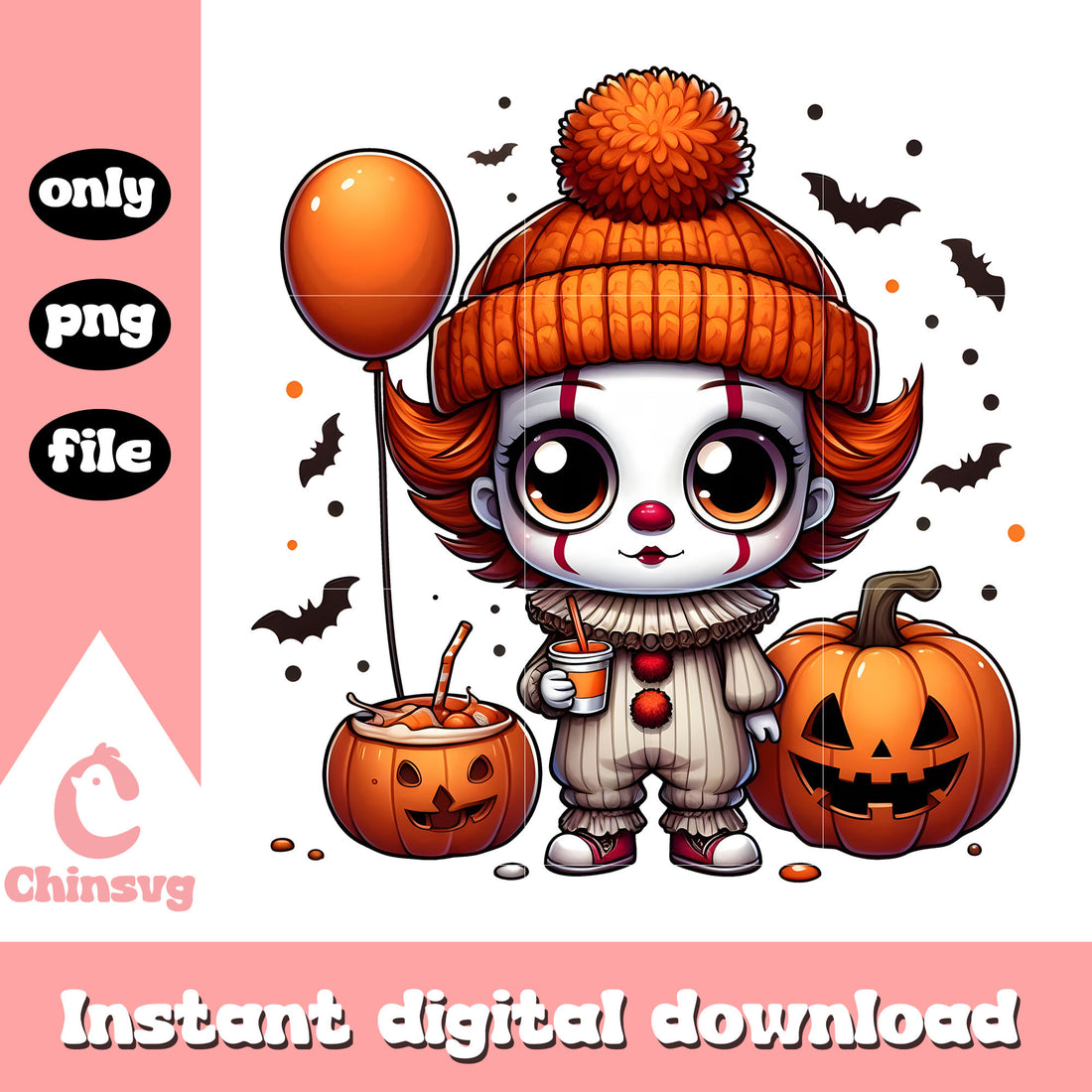 Cute pennywise pumpkin it fall png, Cute pennywise chibi pumpkin png ...