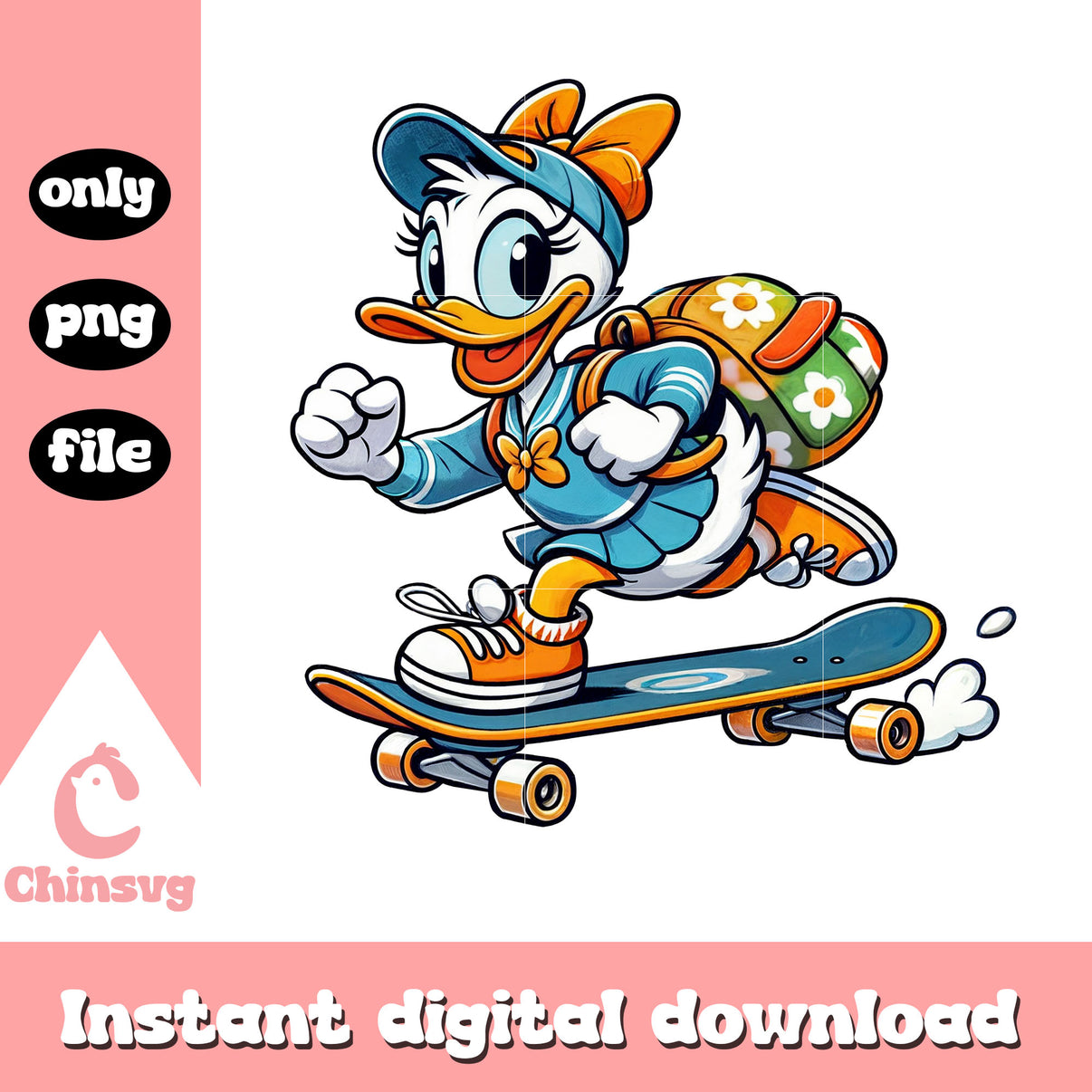 Daisy duck skateboarding to school design png, disney daisy png – Chinsvg