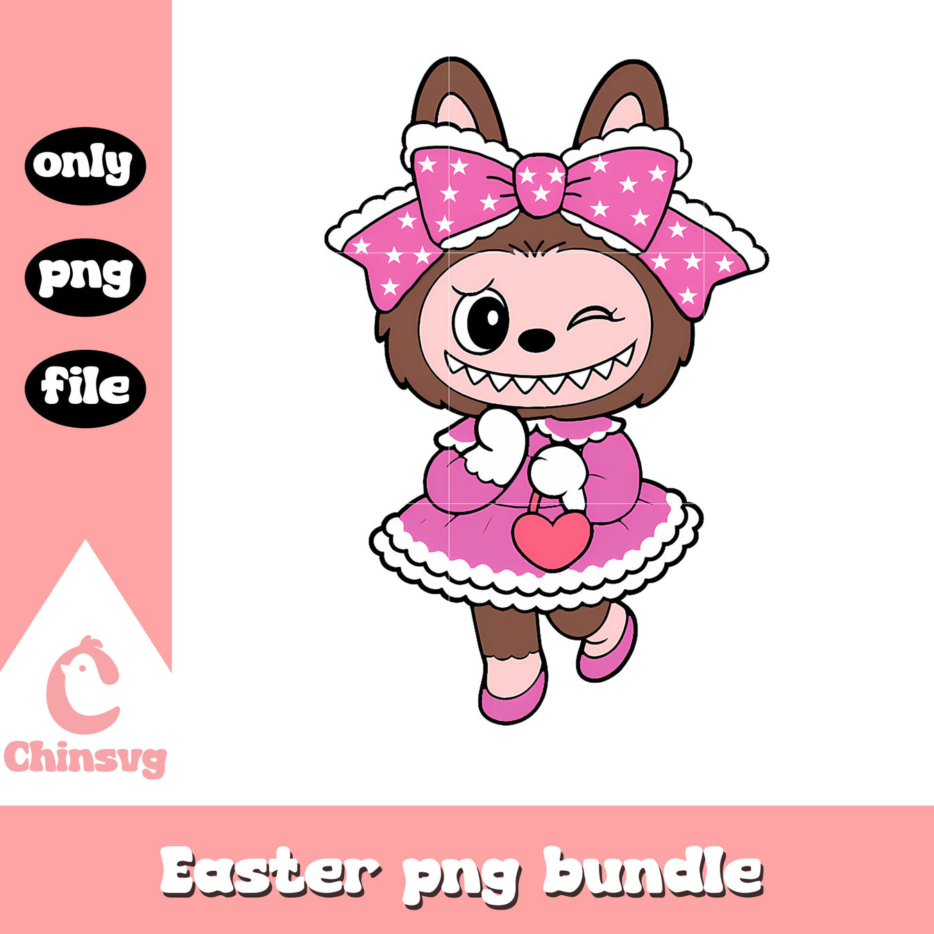 Dark brown winking bow girl labubu doll design png, labubu toy png ...