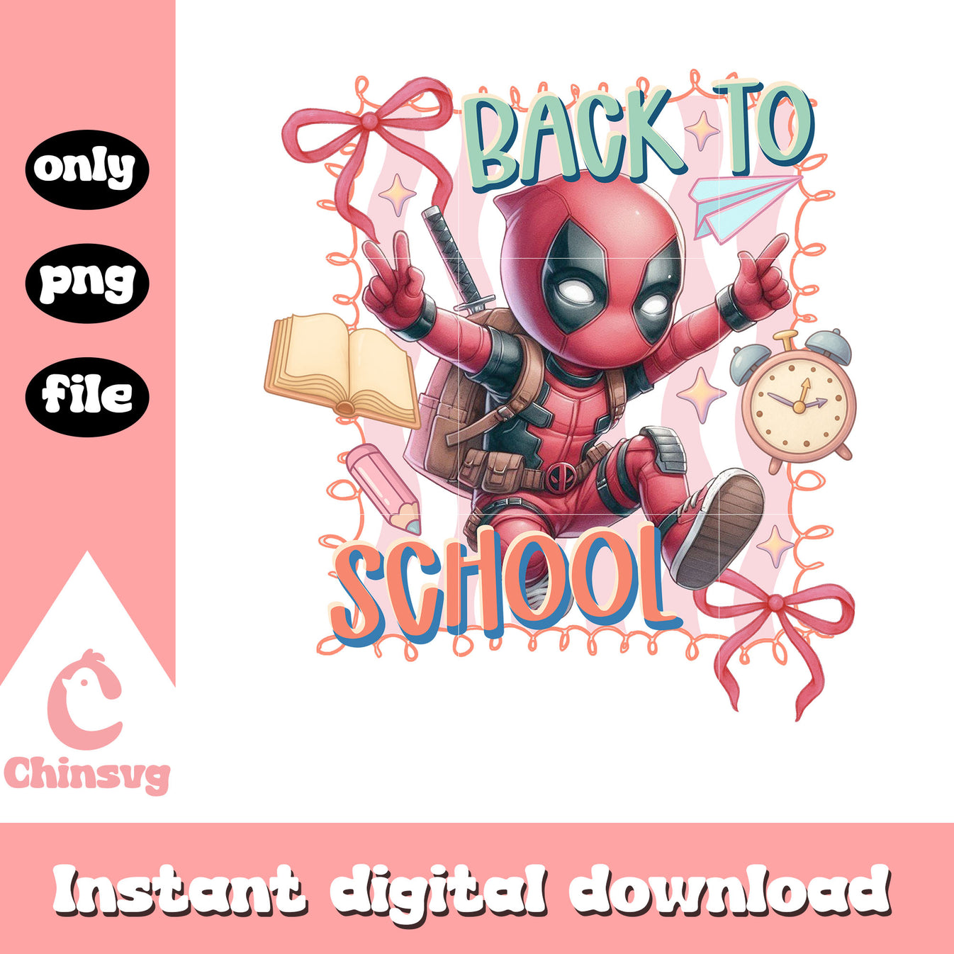 Deadpool back to school coquette clipart png, deadpool character png ...
