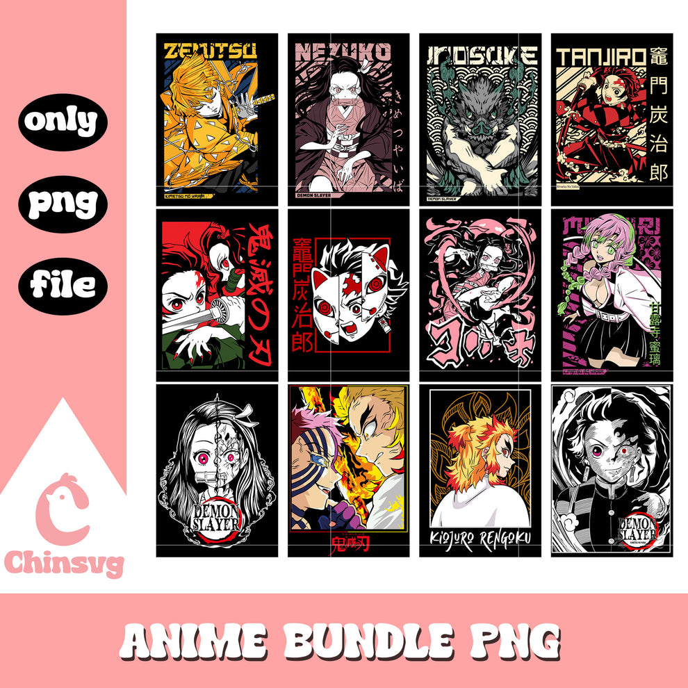 Demon slayer poster bundle png, demon slayer png, anime characters png ...
