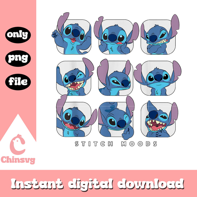 Disney Lilo and Stitch Moods png, stitch multi portrait png – Chinsvg