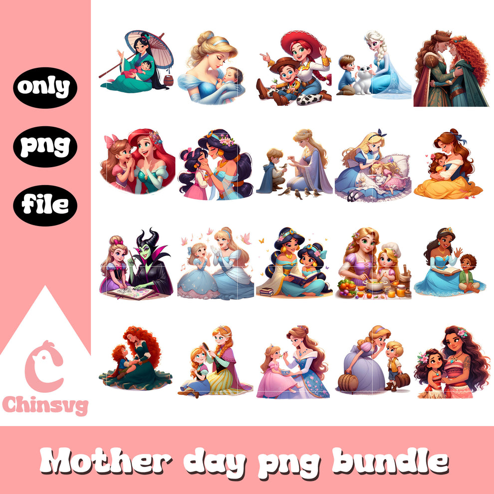 Disney princess and her children bundle png, disney princess png, moth ...