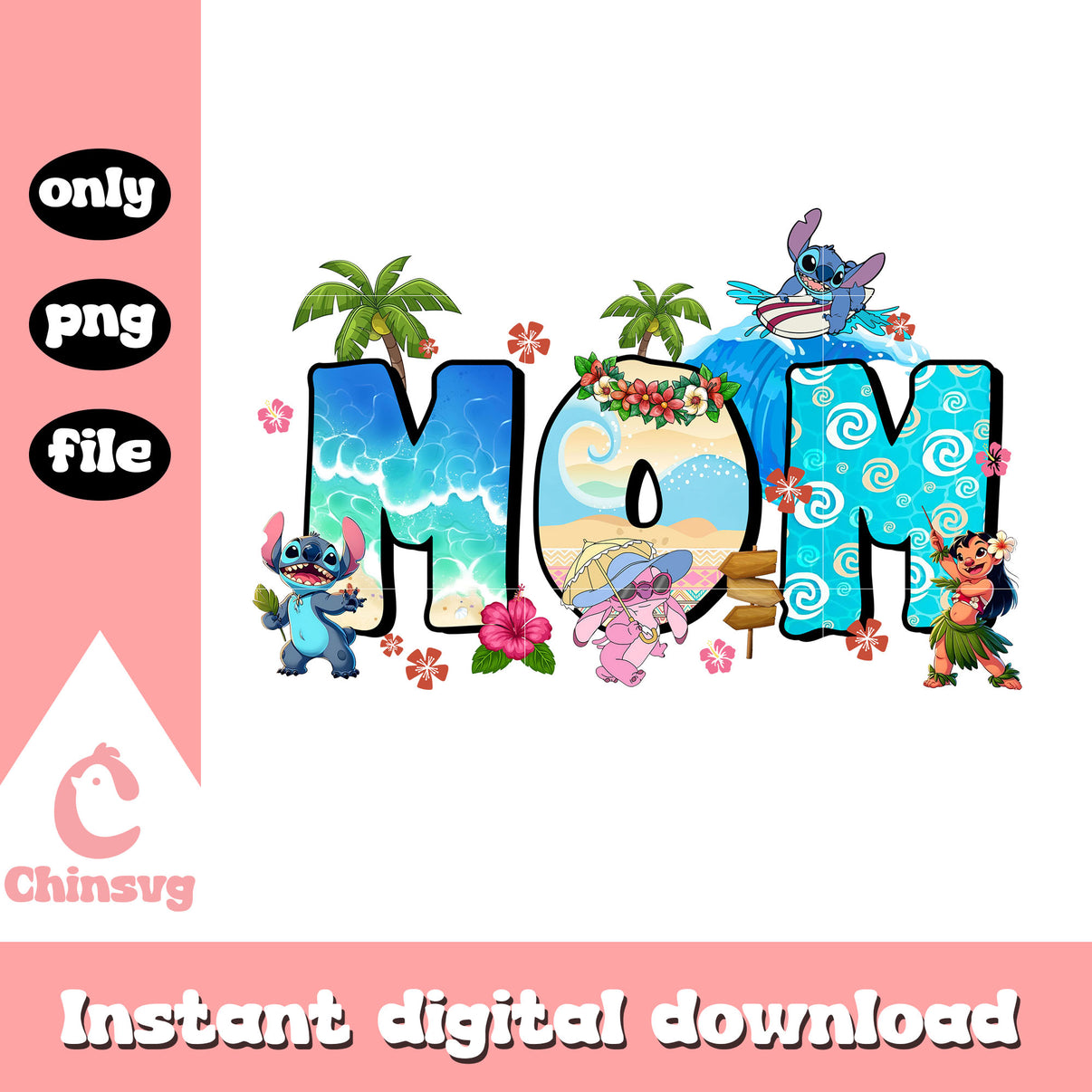 Disney stitch mom summer design png, summer holiday png – Chinsvg