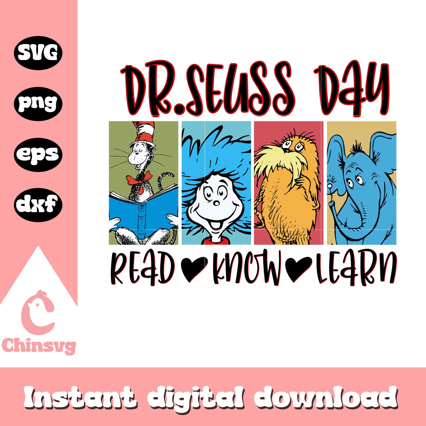 Dr seuss day read know learn svg, dr seuss day svg, read svg – Chinsvg