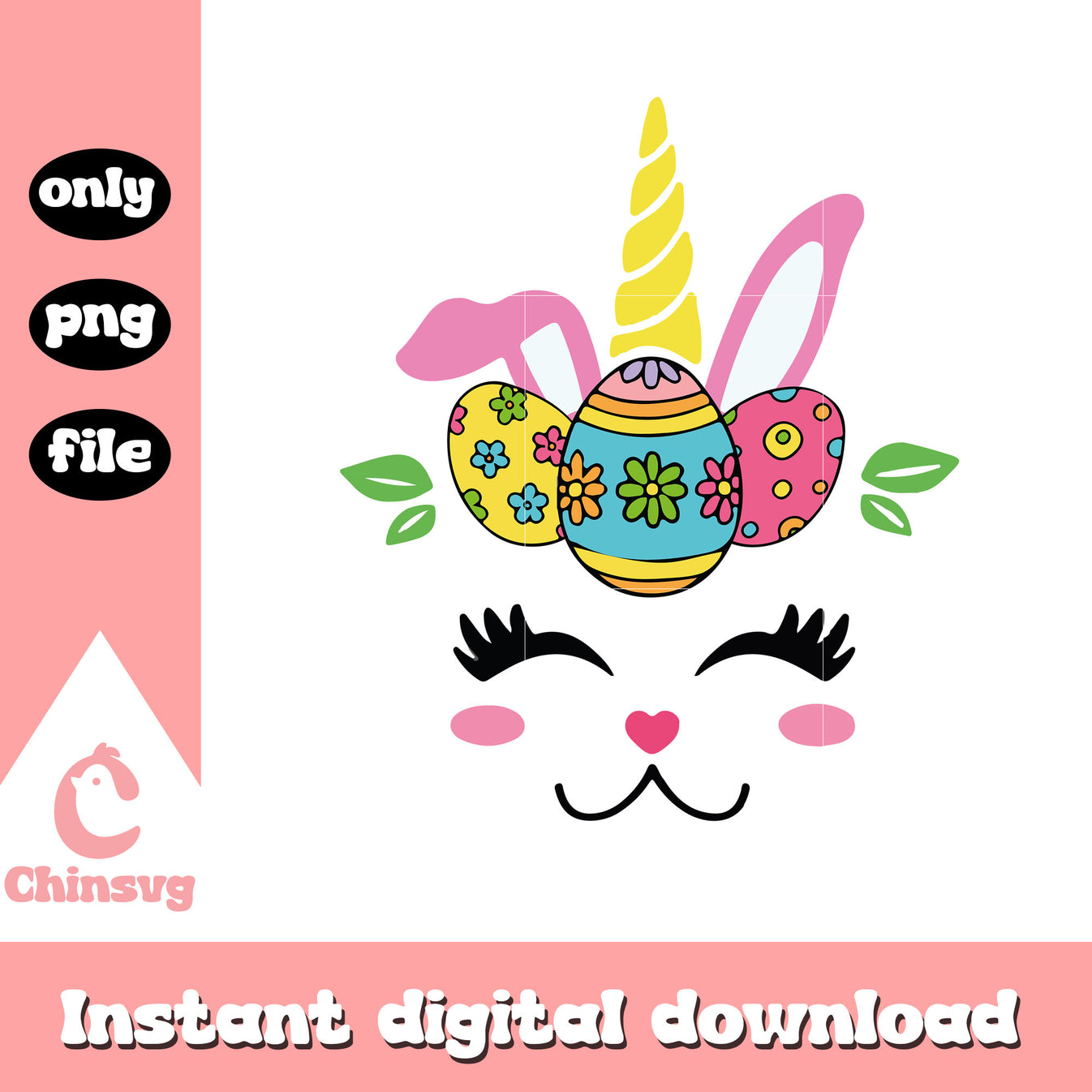 Easter bunny unicorn face design png, bunny unicorn png – Chinsvg