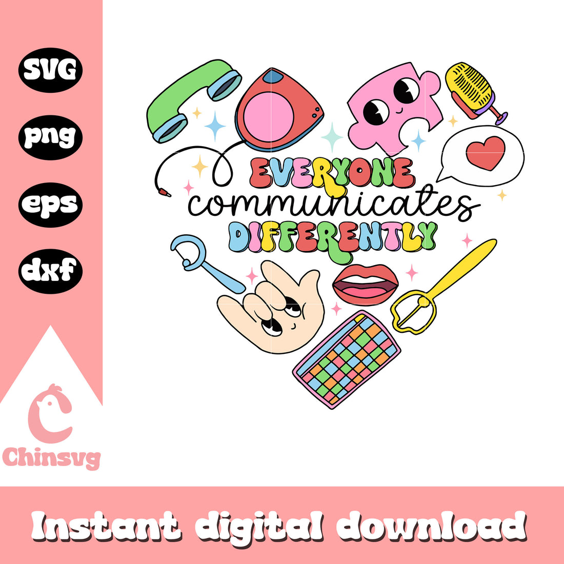 Everyone communicates differently heart svg, autism awareness symbol s ...