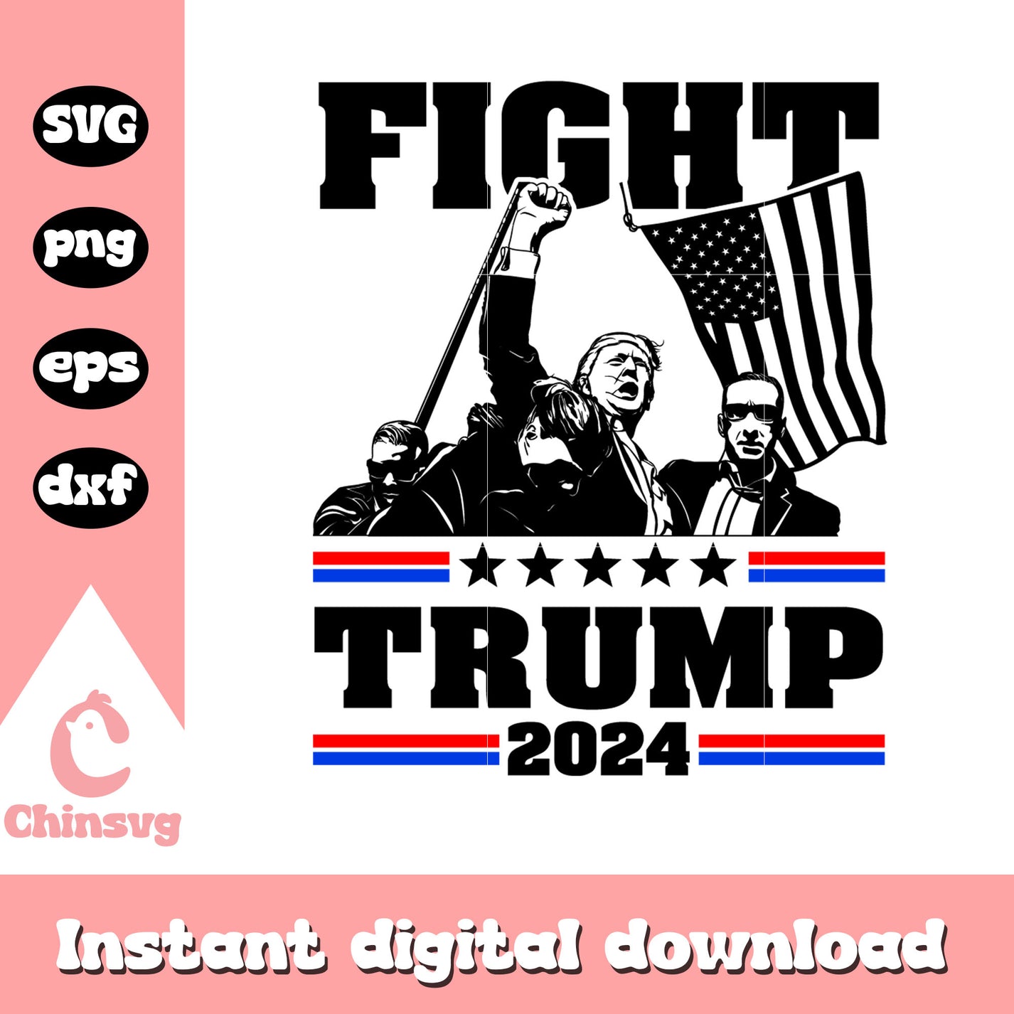 Fight trump 2024 black white logo svg, trump fight svg – Chinsvg