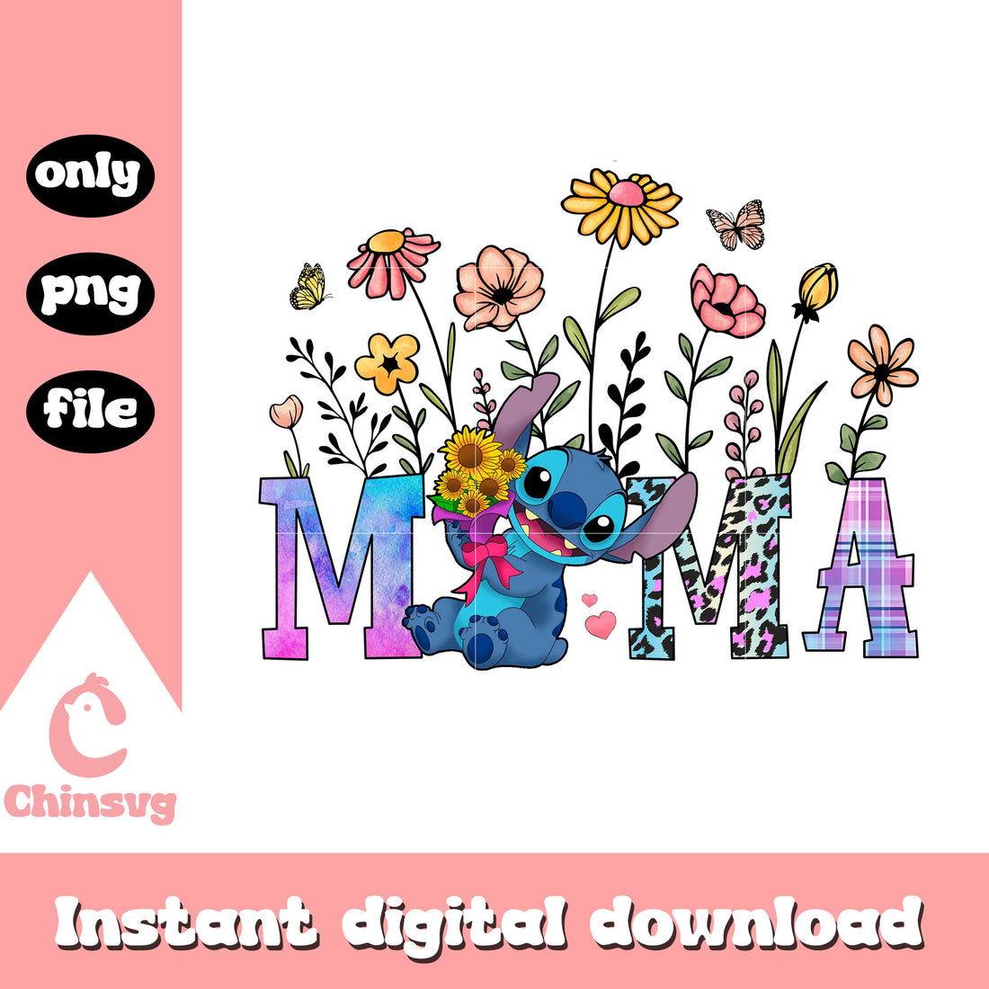 Floral mama stitch design png, stitch character png, mama png – Chinsvg