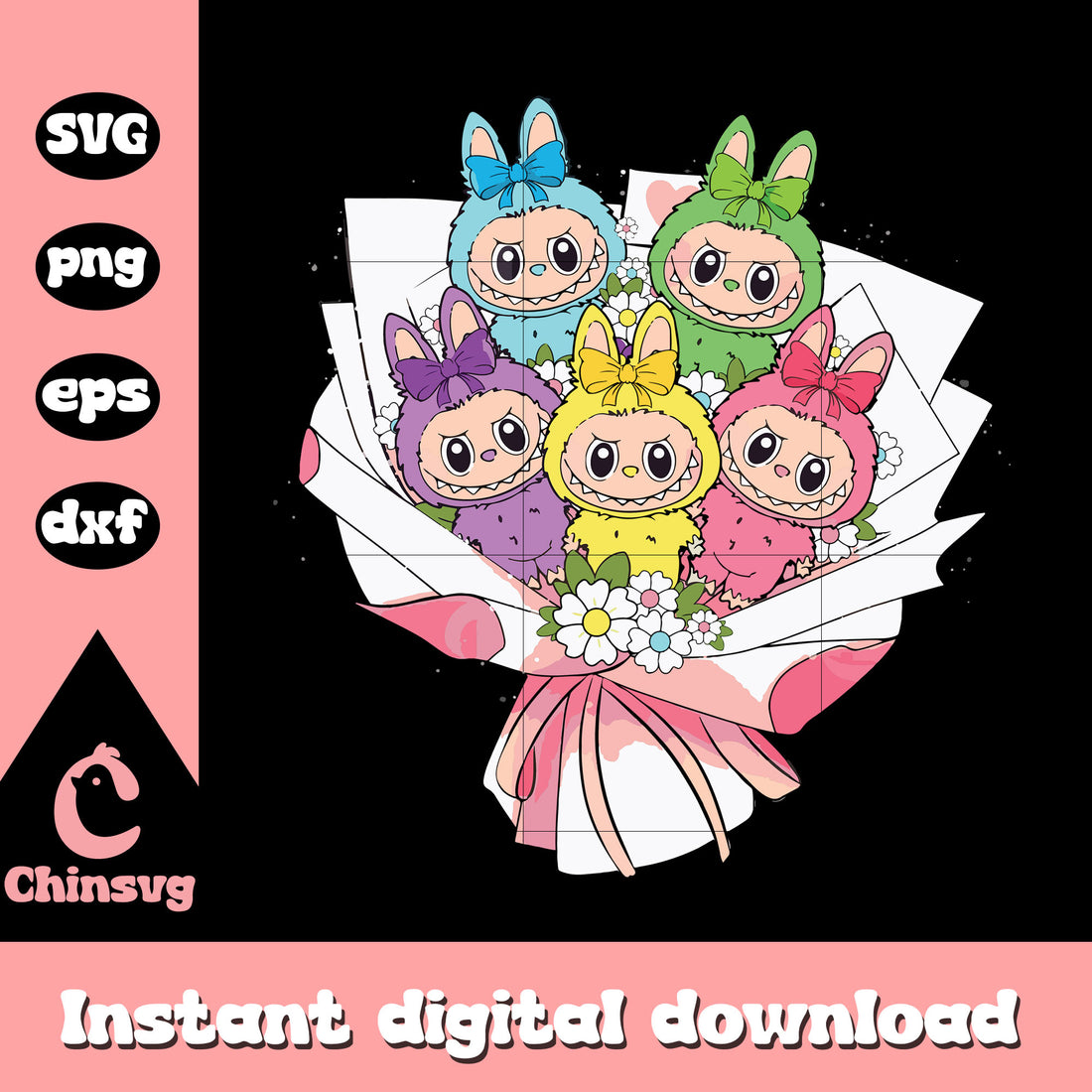 Flower bouquet colorful labubu costume design svg, labubu svg – Chinsvg