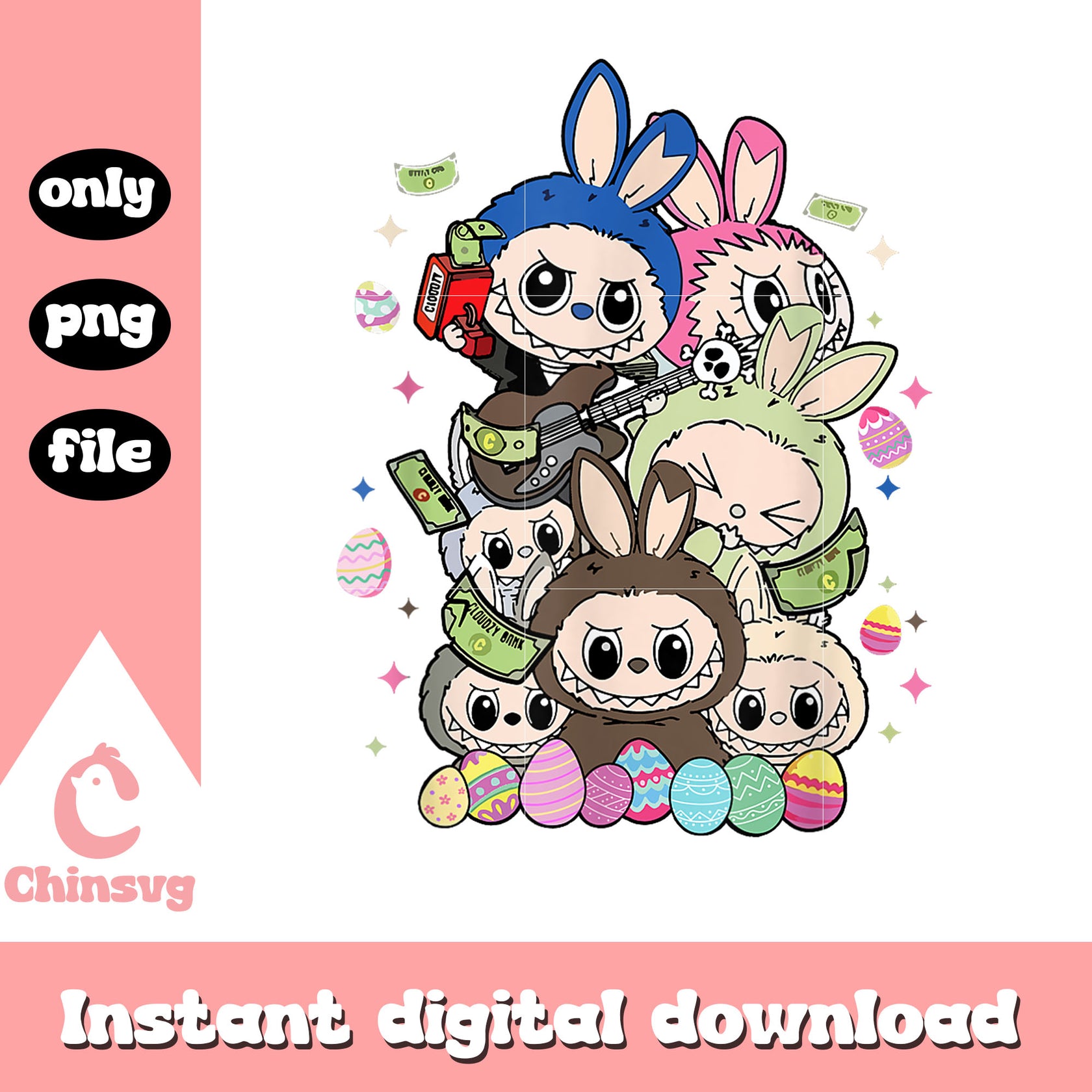 Funny easter labubu cute design png, labubu drawing png – Chinsvg