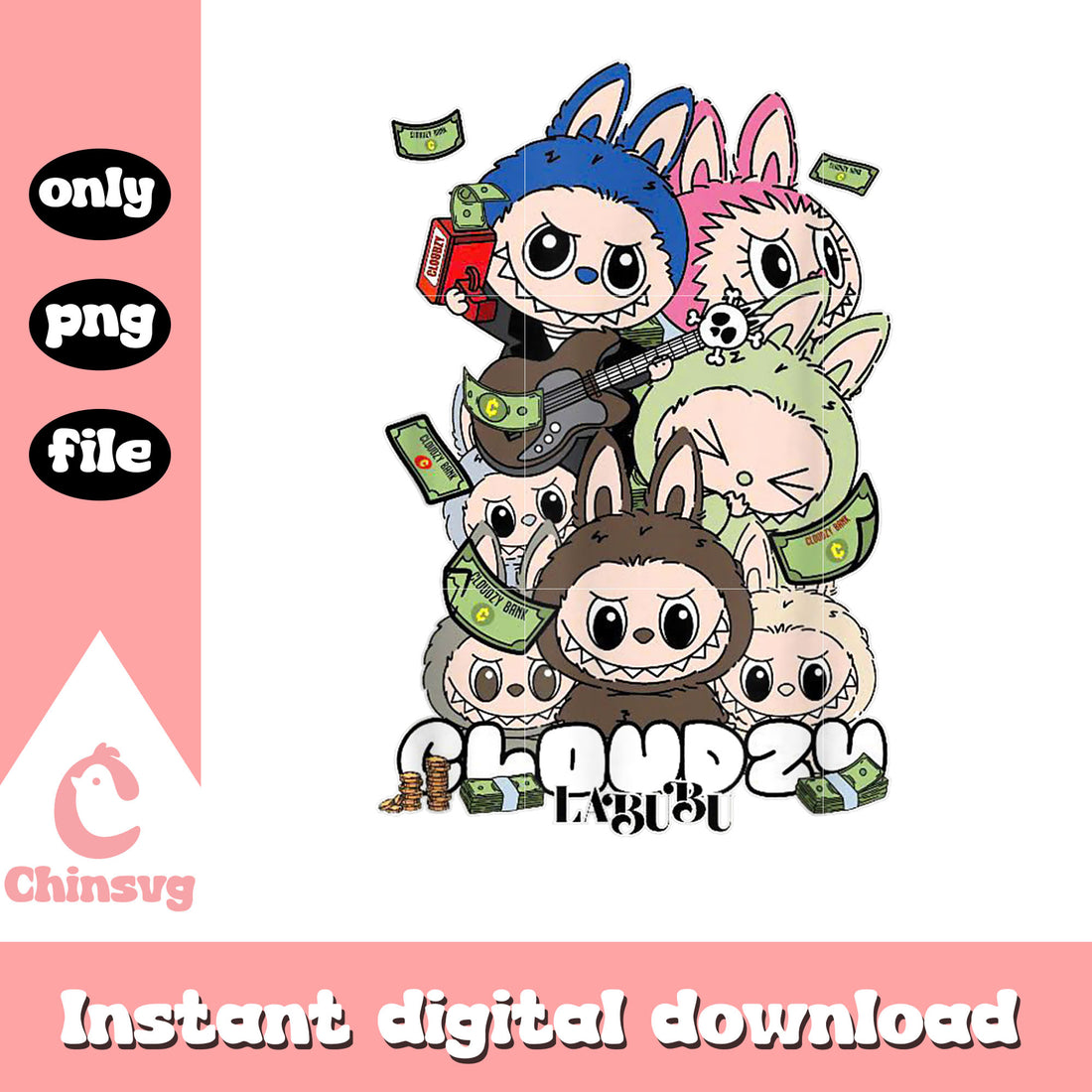 Funny halloween cloudzy labubu design png, labubu toy png – Chinsvg