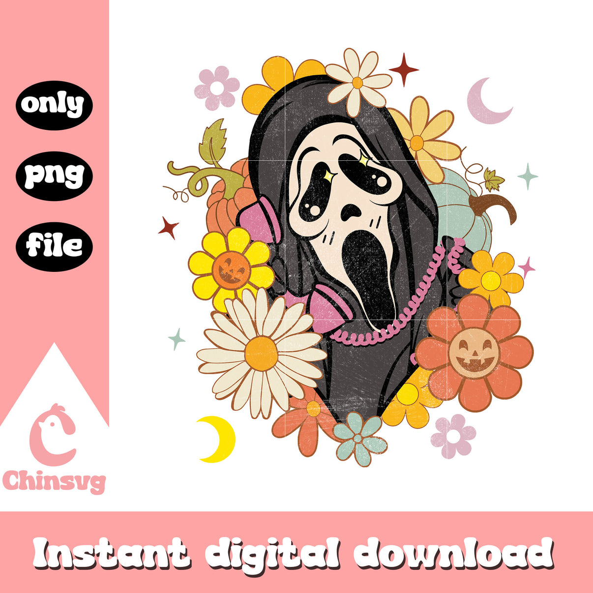 Ghostface head floral halloween png, halloween design png – Chinsvg