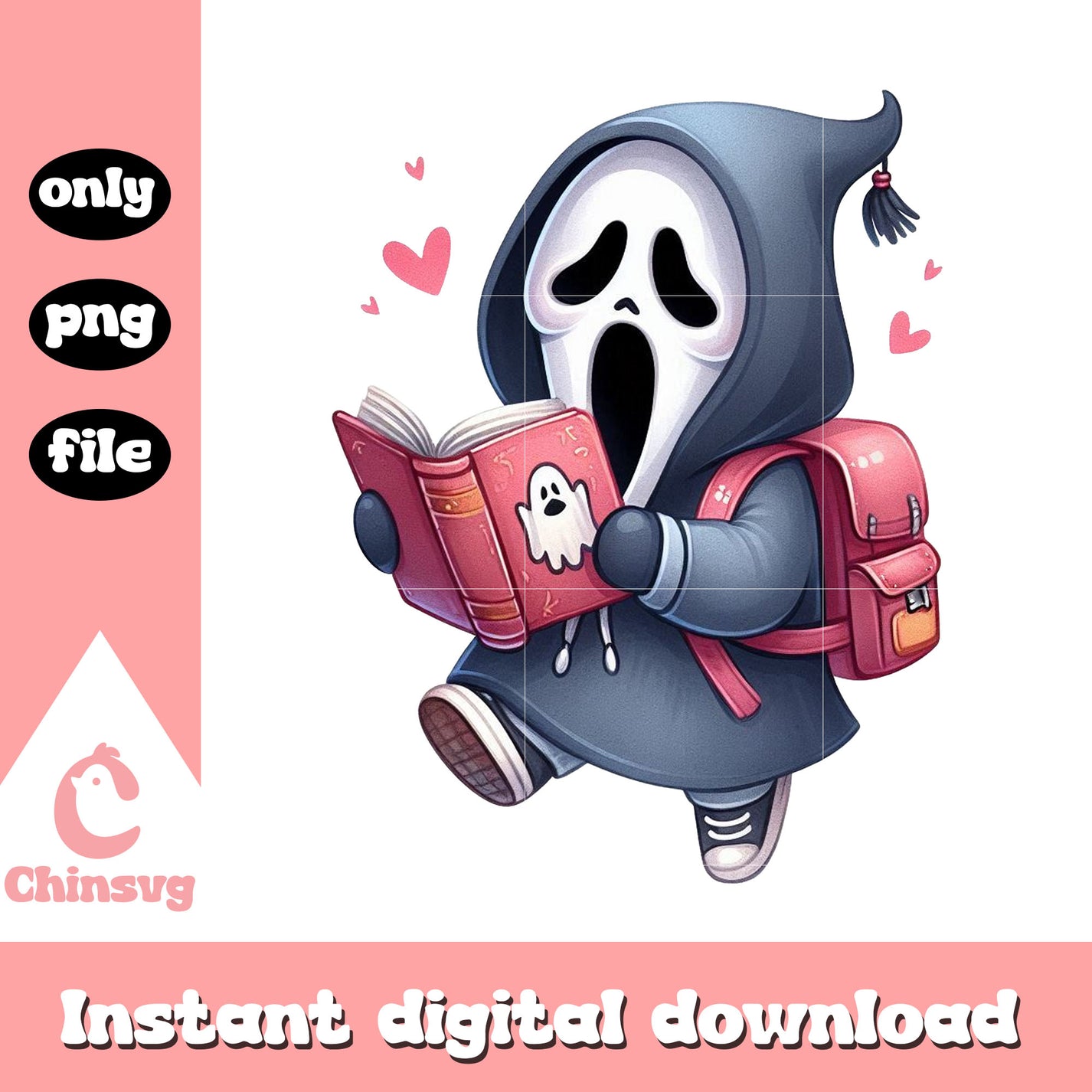 Ghostface reading book design png, magic school ai png – Chinsvg