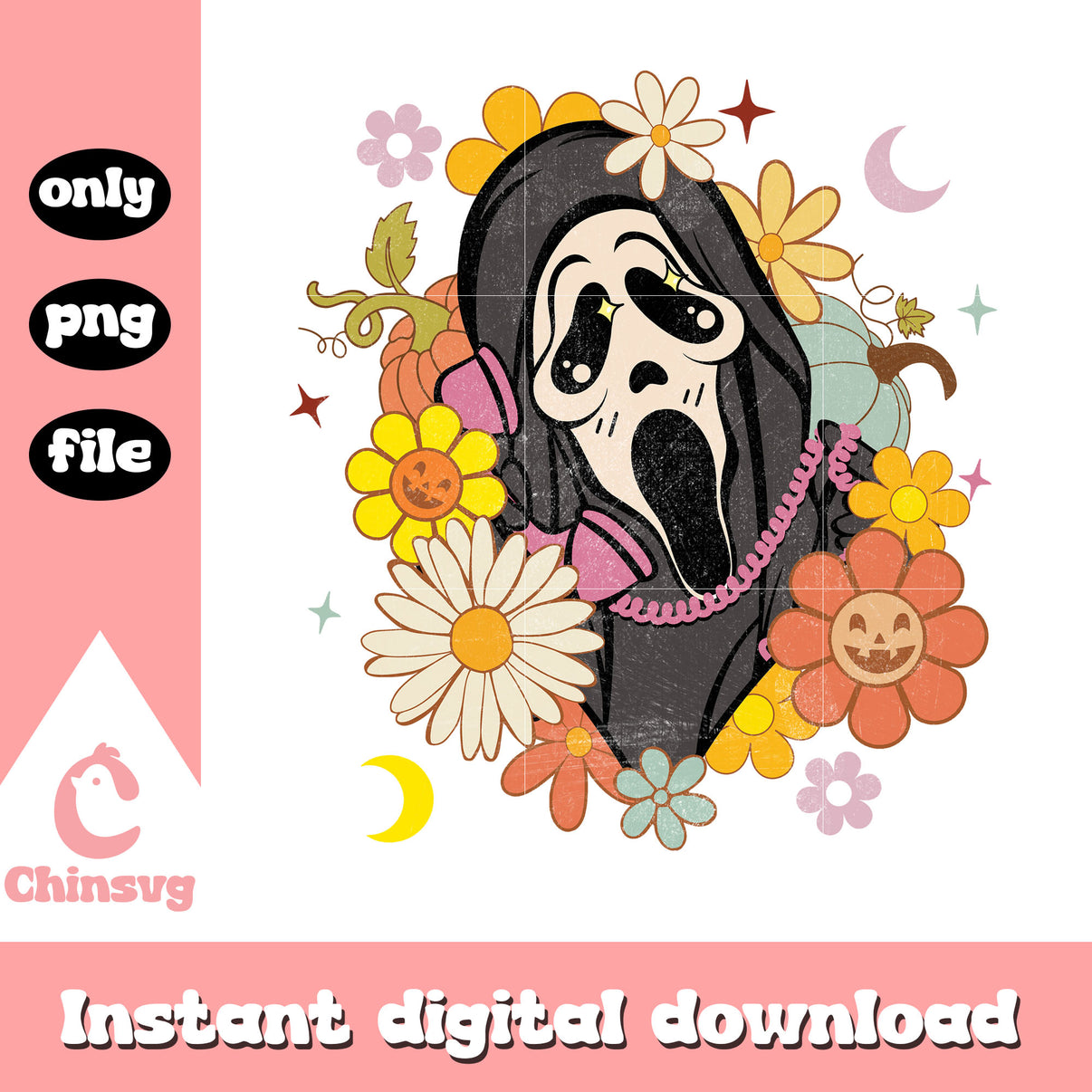 Ghostface retro floral png, Ghostface horror character png – Chinsvg