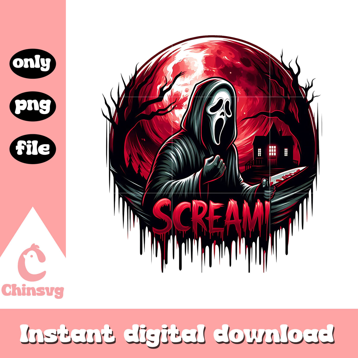 Ghostface scream halloween png, halloween red moon png, ghost png – Chinsvg