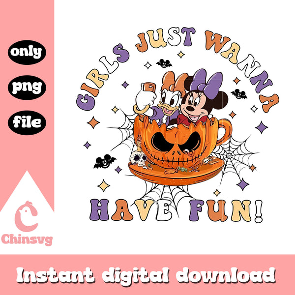 Girls just wanna have fun png, minnie and daisy png, pumpkin cup png ...