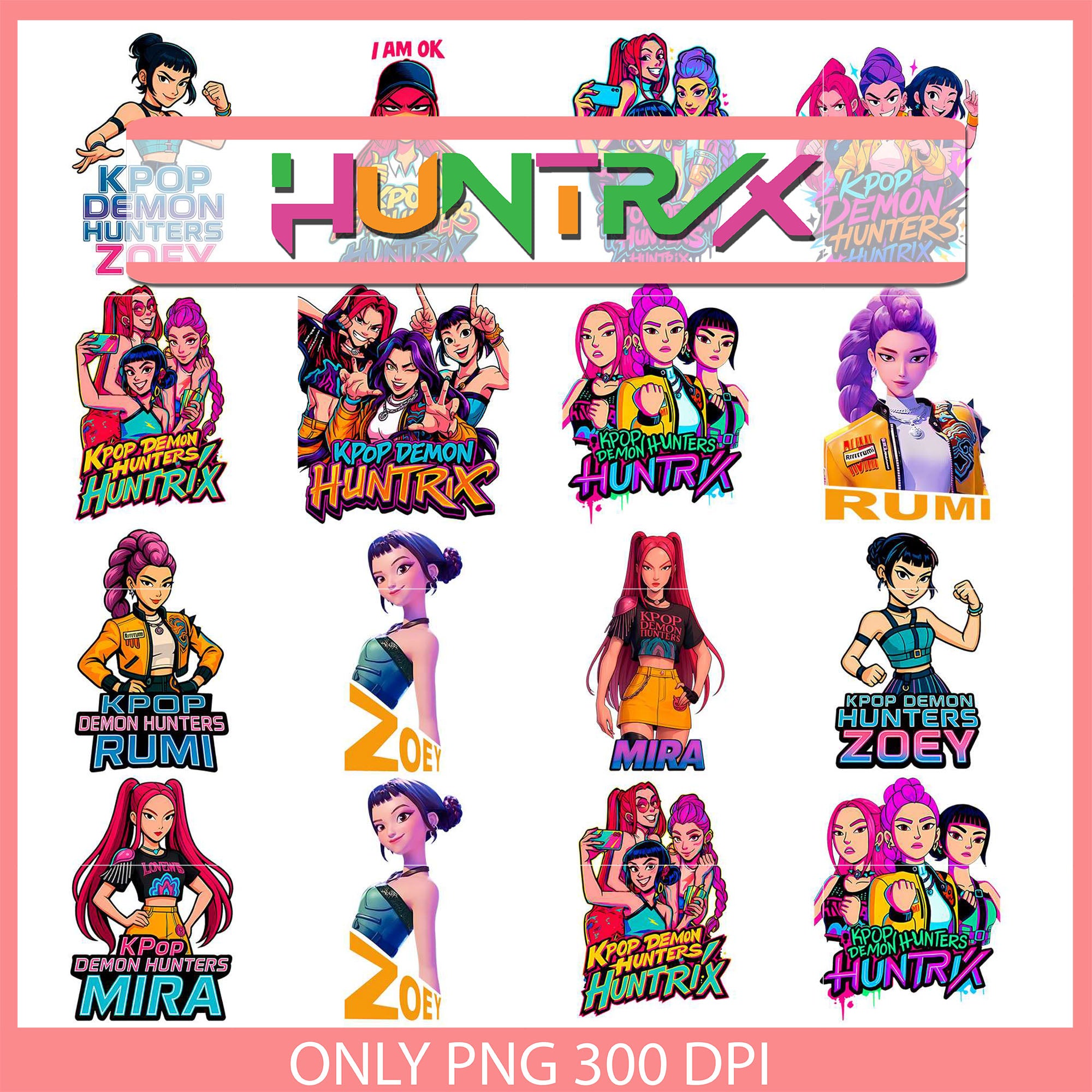 Girl team kpop demon hunters bundle png, huntrix movie png – Chinsvg