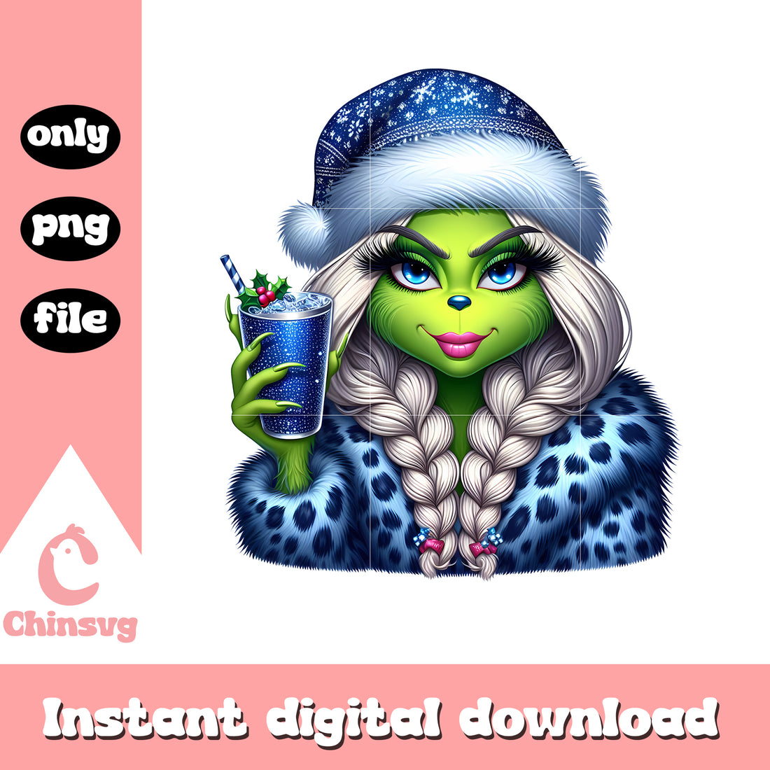 Grinch girl santa hat blue christmas png, cute grinch clipart – Chinsvg