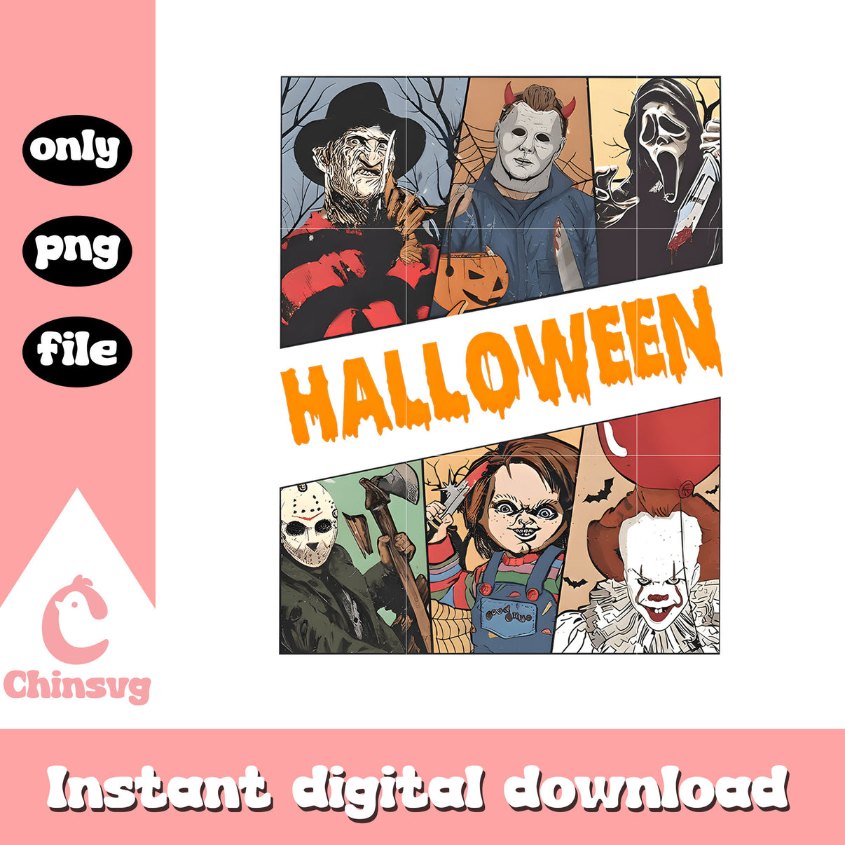 Halloween horror characters collage design png, collage horror png ...
