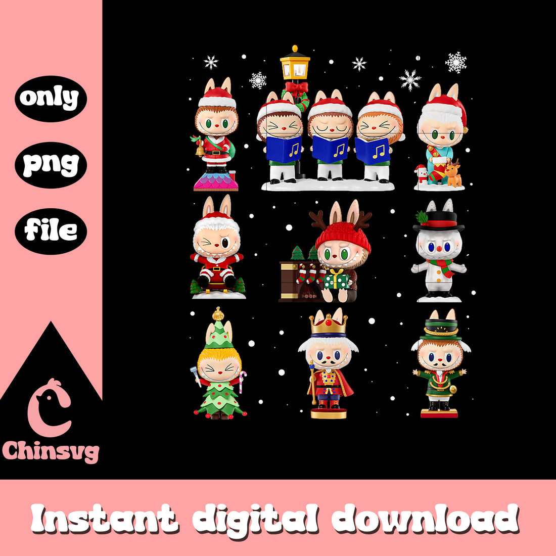 Happy xmas labubu cute doll design png, the monsters labubu png – Chinsvg