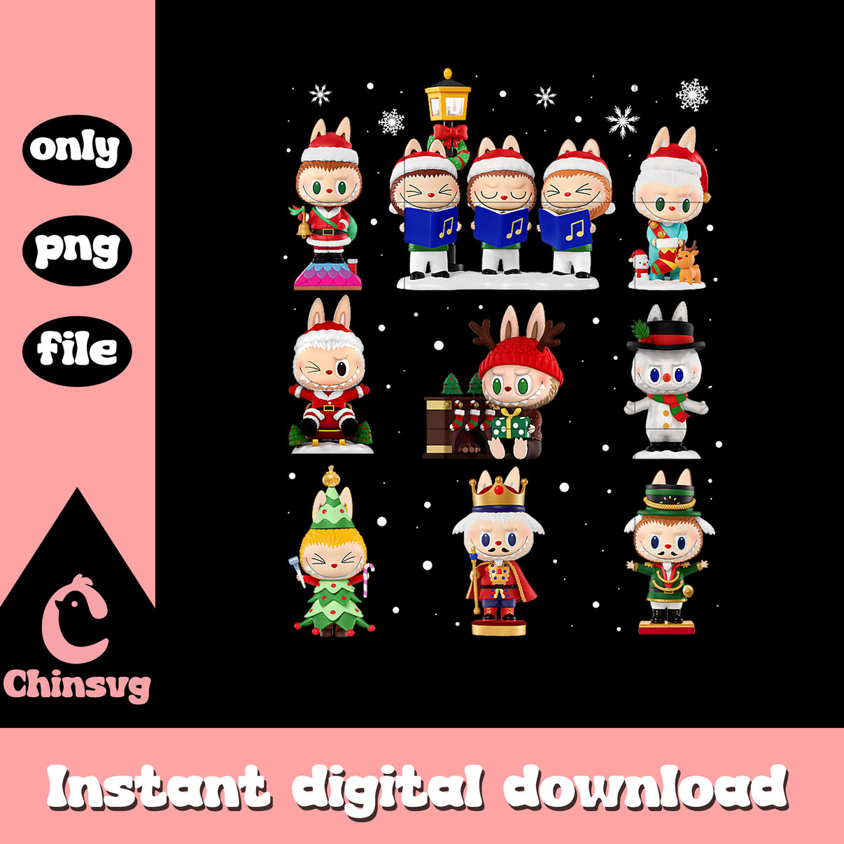 Happy xmas labubu cute doll design png, the monsters labubu png – Chinsvg