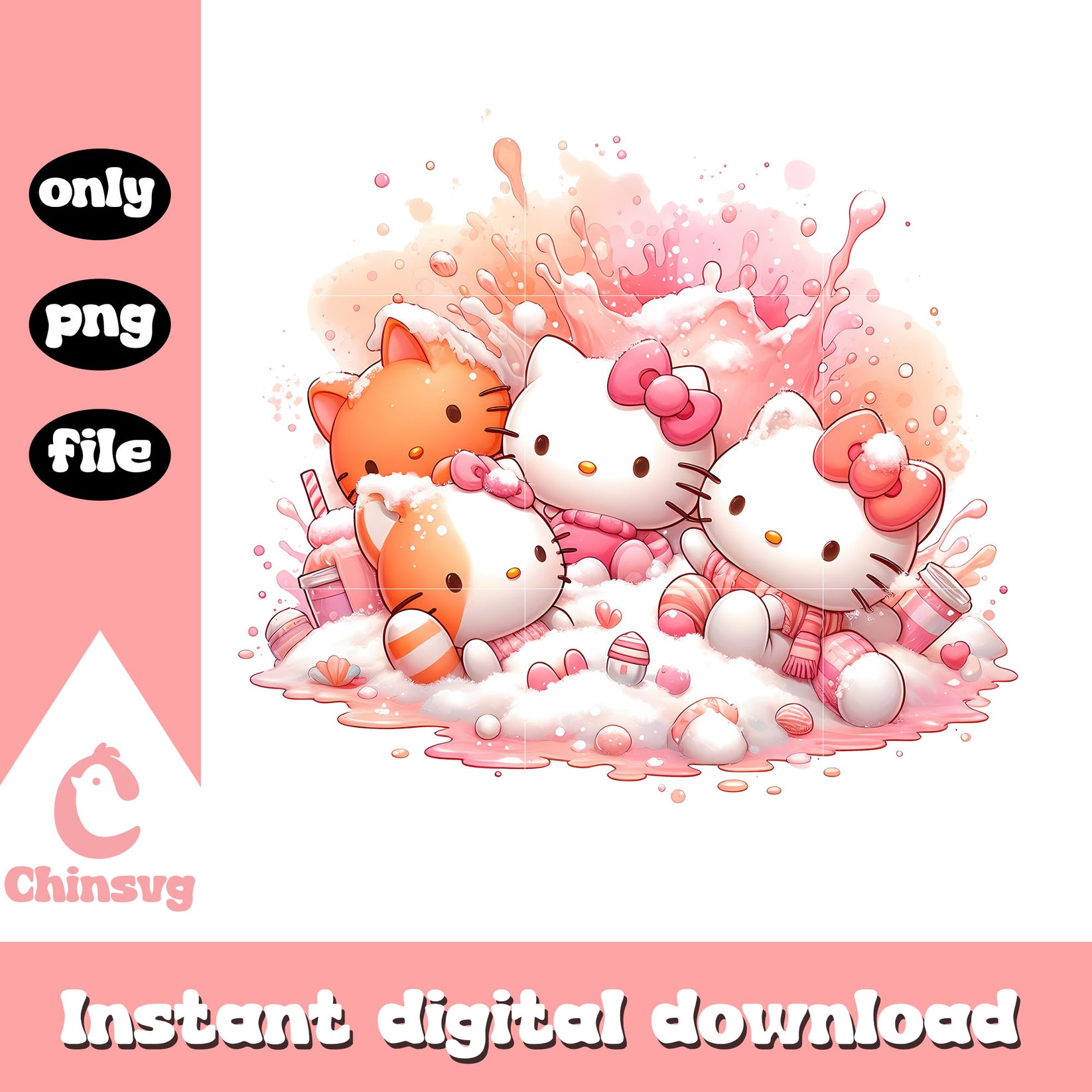 Hello kitty and cute cat splash art design png, hello kitty png – Chinsvg