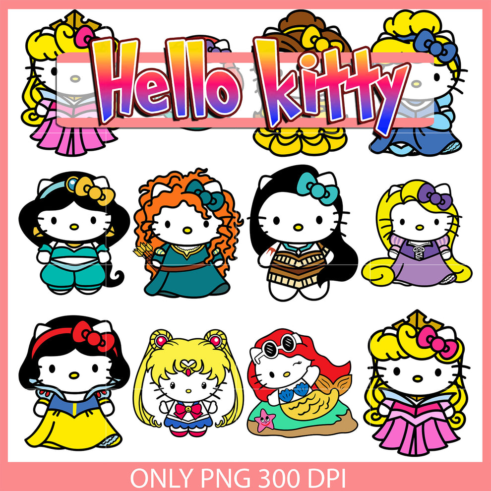 Hello kitty disney princess bundle svg, disney princess svg, sanrio sv ...