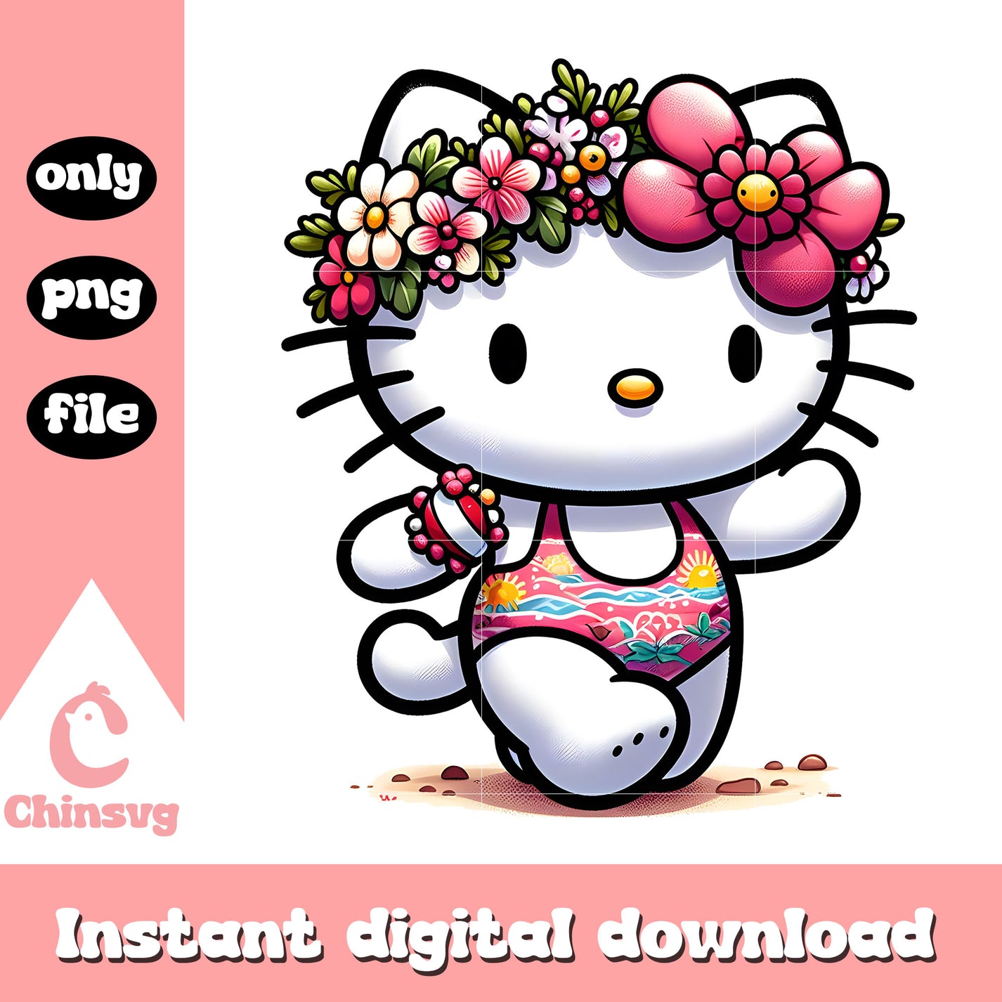 Hello kitty flower crown png, hello kitty characters png, summer png ...