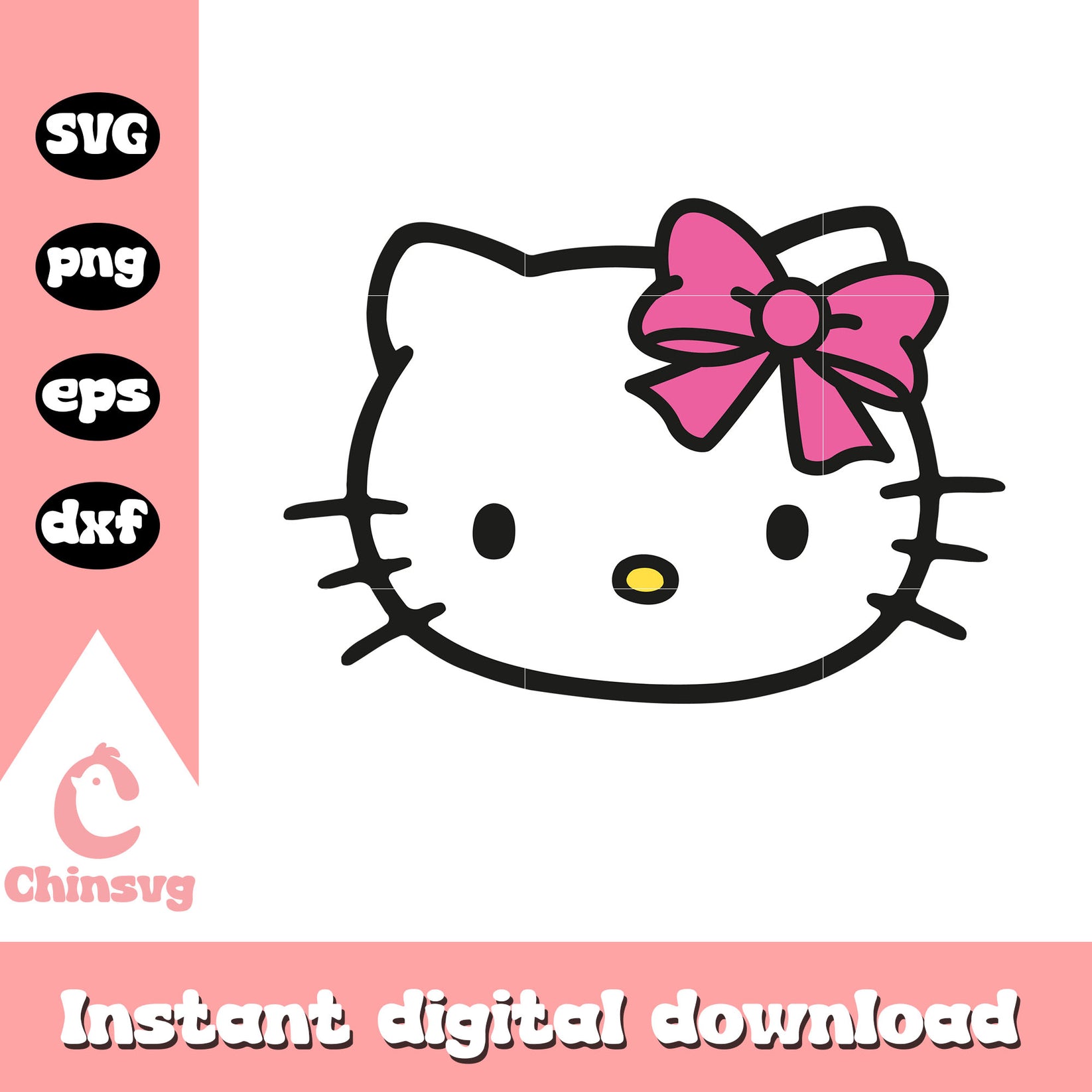 Hello kitty head pink bow tie svg, hello kitty head svg, kitty cat svg ...