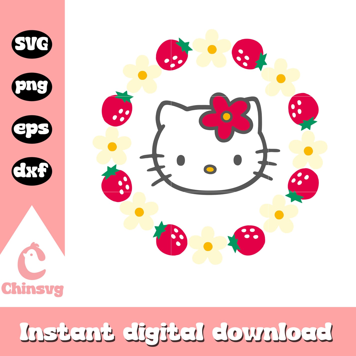 Hello kitty head strawberry circle svg, hello kitty head svg – Chinsvg