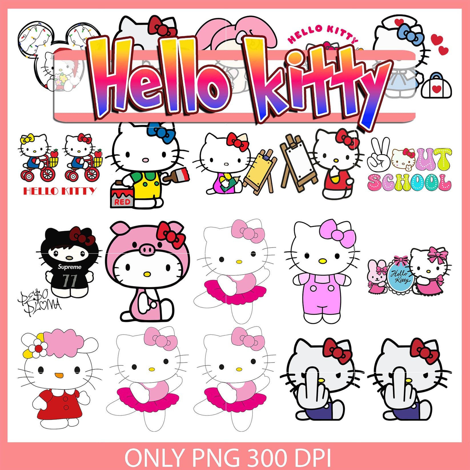 Hello kitty out school clipart bundle design svg, school day svg – Chinsvg