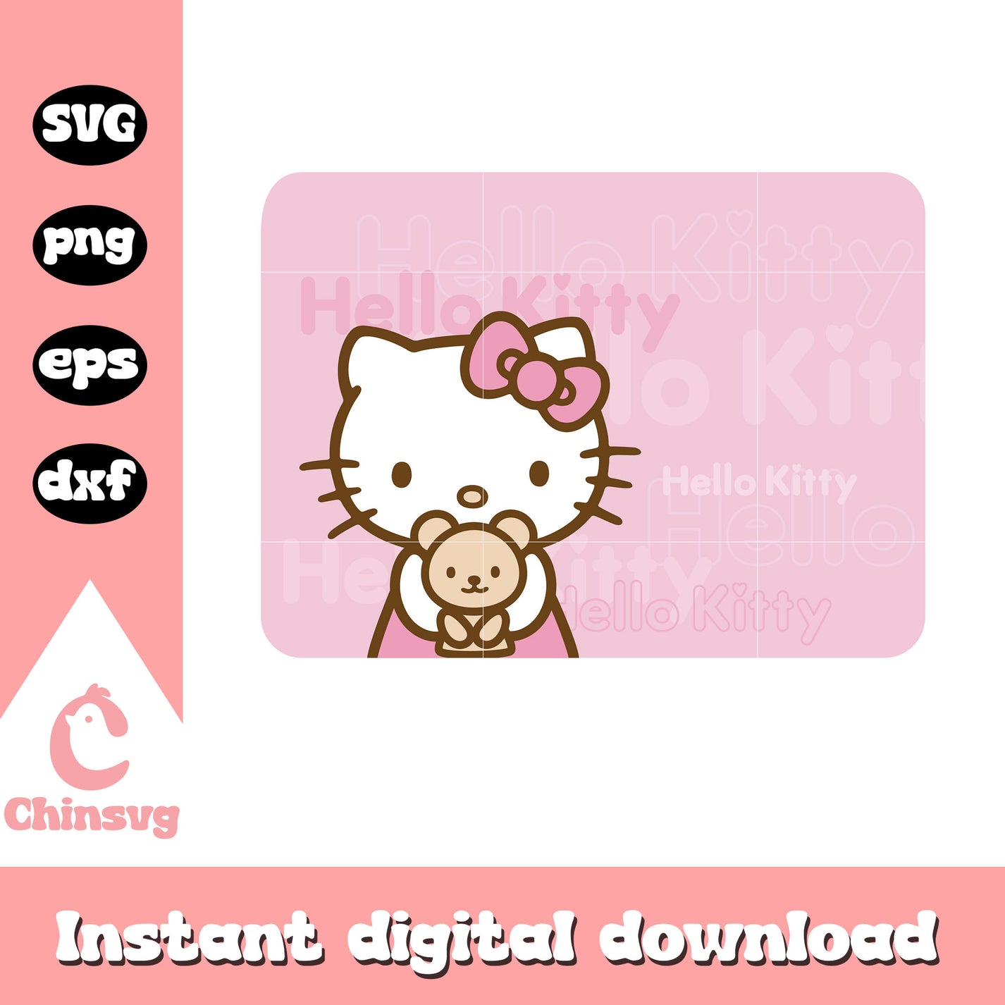 Hello kitty pink rectangle svg, hello kitty cat svg, sanrio cartoon sv ...