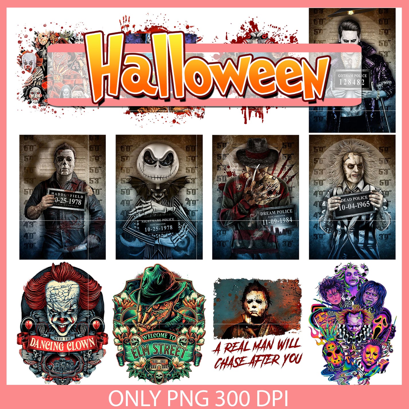 Horror characters criminal bundle png, halloween horror night png – Chinsvg