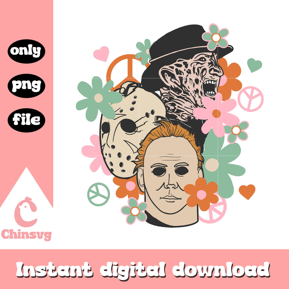 Horror characters head floral halloween png, halloween design png – Chinsvg
