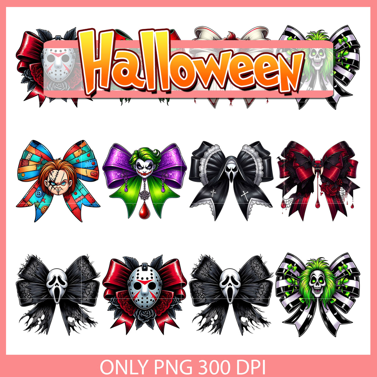 Horror face bow halloween design bundle png, halloween horror png – Chinsvg