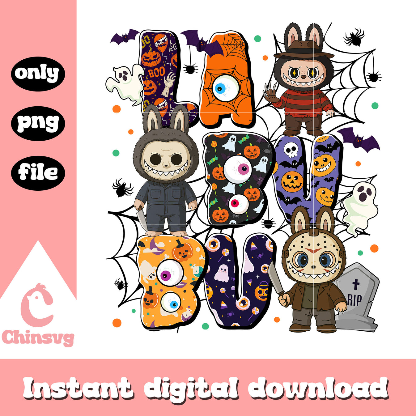 Horror movie characters labubu design png, halloween films png – Chinsvg
