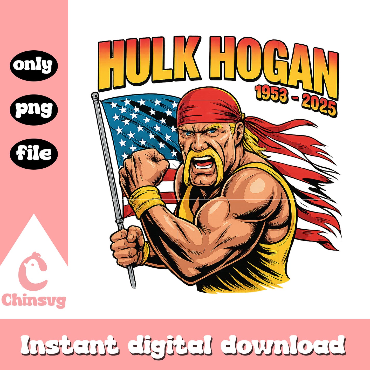 Hulk hogan with flag american design png, rip hulkamania png – Chinsvg
