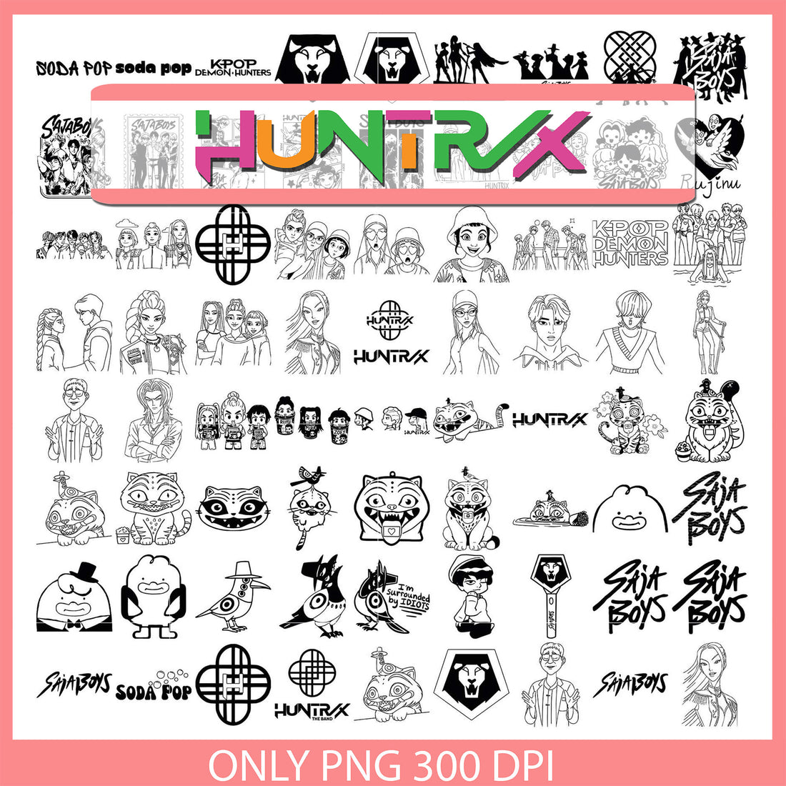 Huntrix characters outline bundle png, kpop demon hunters png – Chinsvg