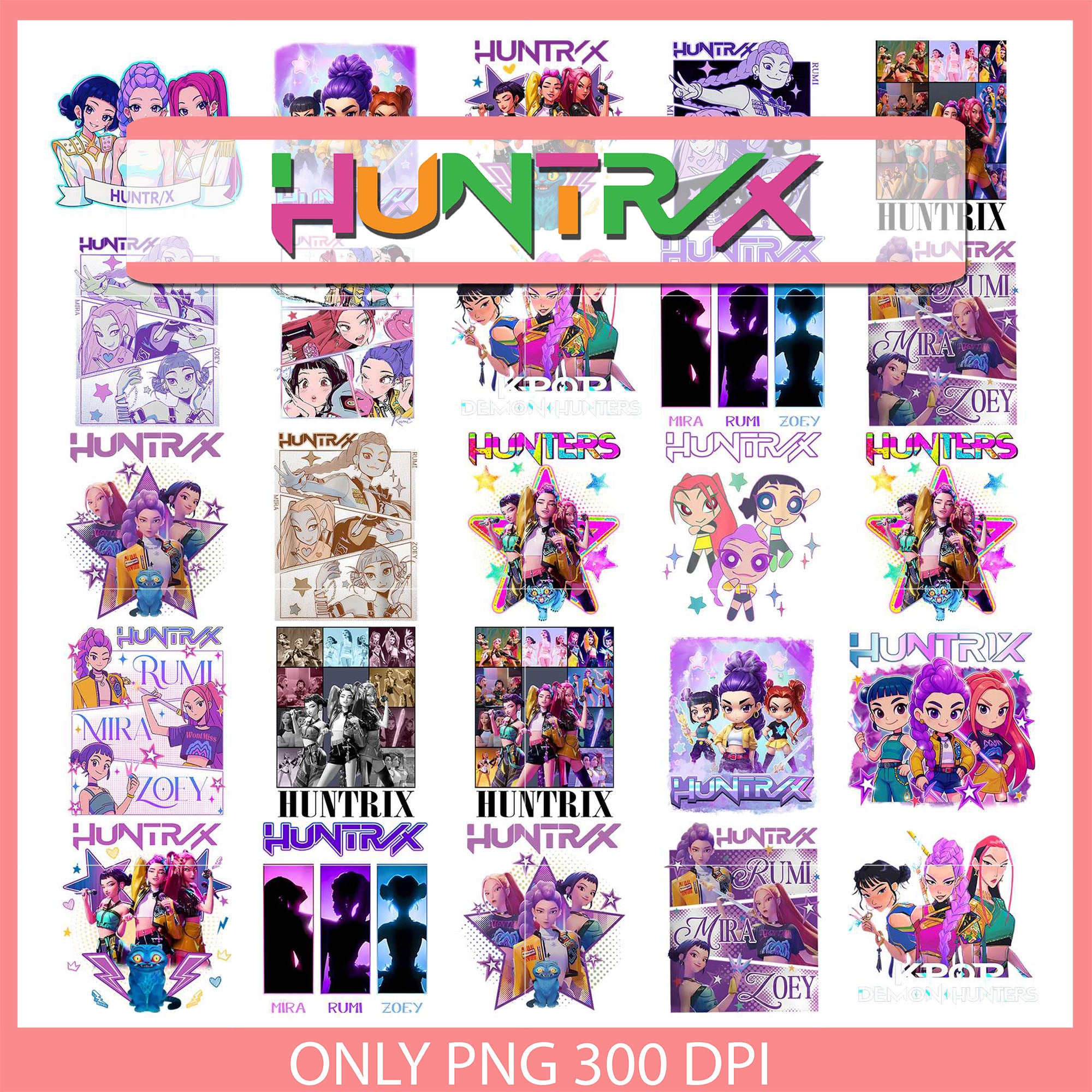 Huntrix girl team design bundle png, kpop demon hunters movie png – Chinsvg