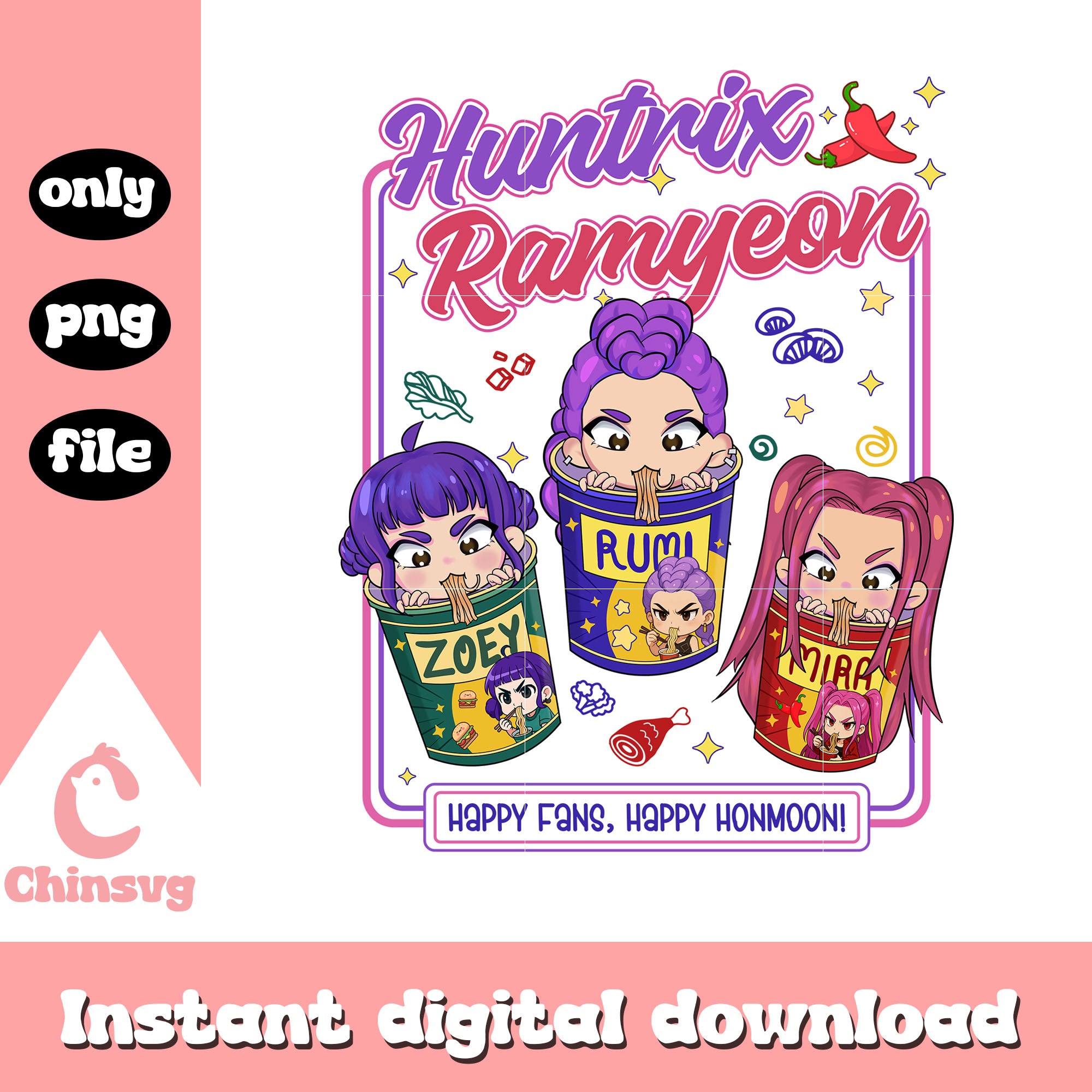Huntrix kpop demon hunters ramyeon png, huntrix hunters png – Chinsvg