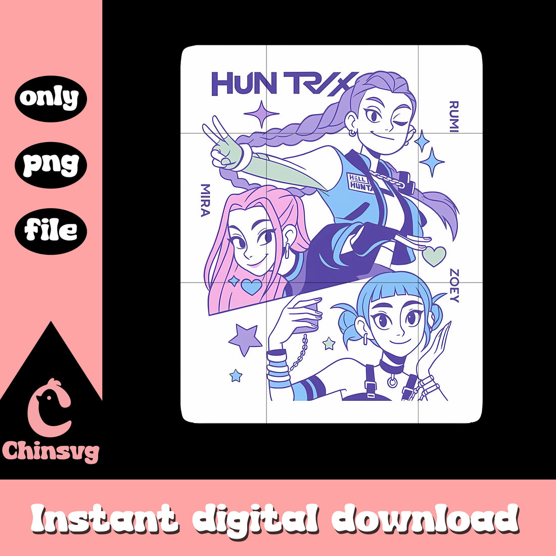 Huntrix kpop hunters members png, k-pop emon hunter png – Chinsvg