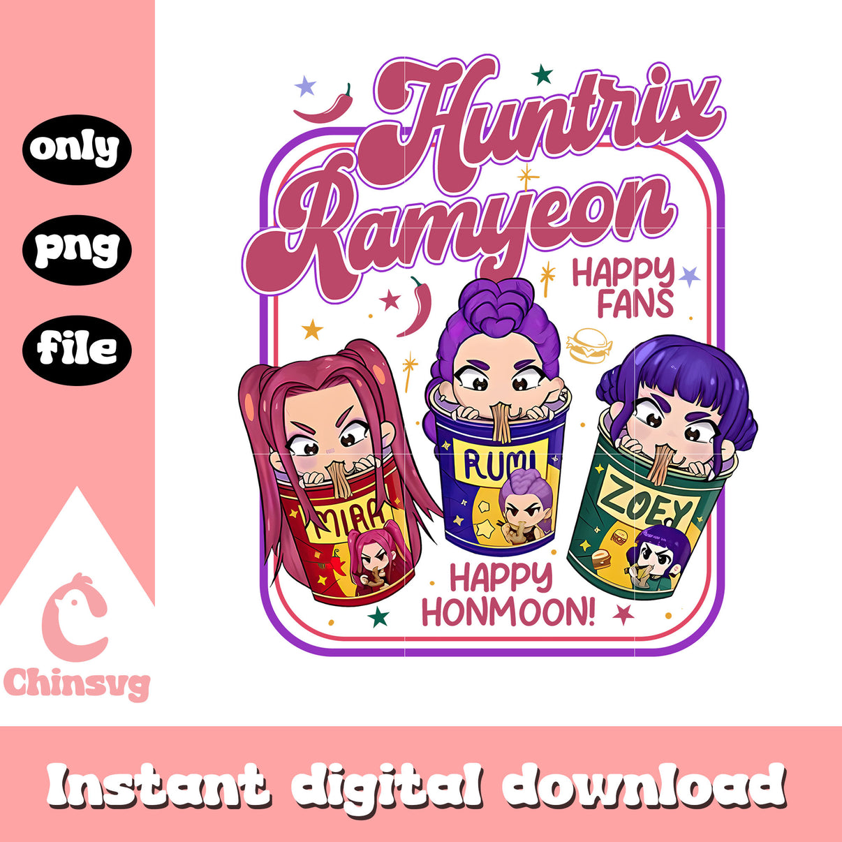 Huntrix ramyeon happy fans design png, demon hunter png – Chinsvg