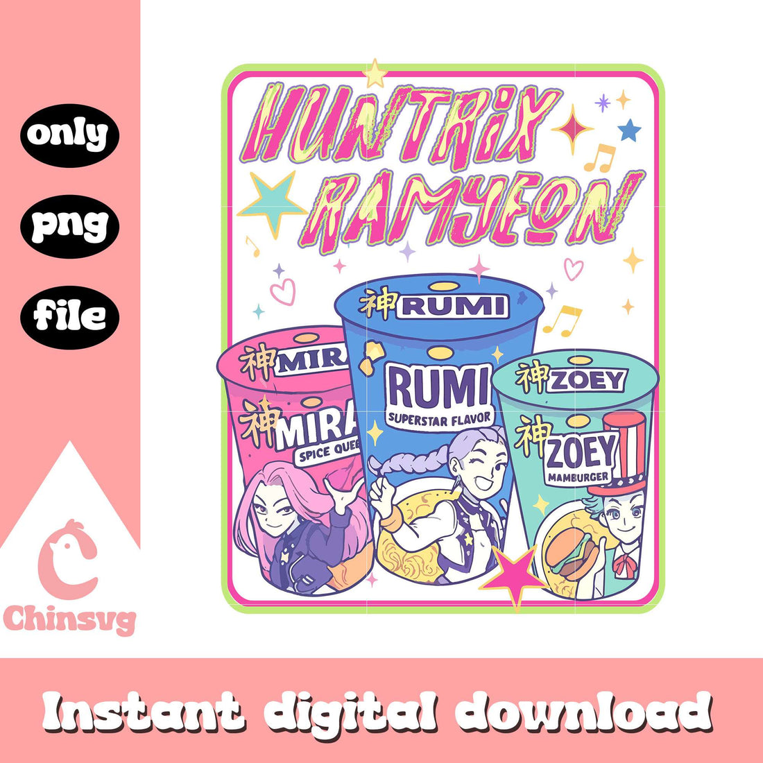 Huntrix ramyeon logo design png, kpop demon hunters png – Chinsvg