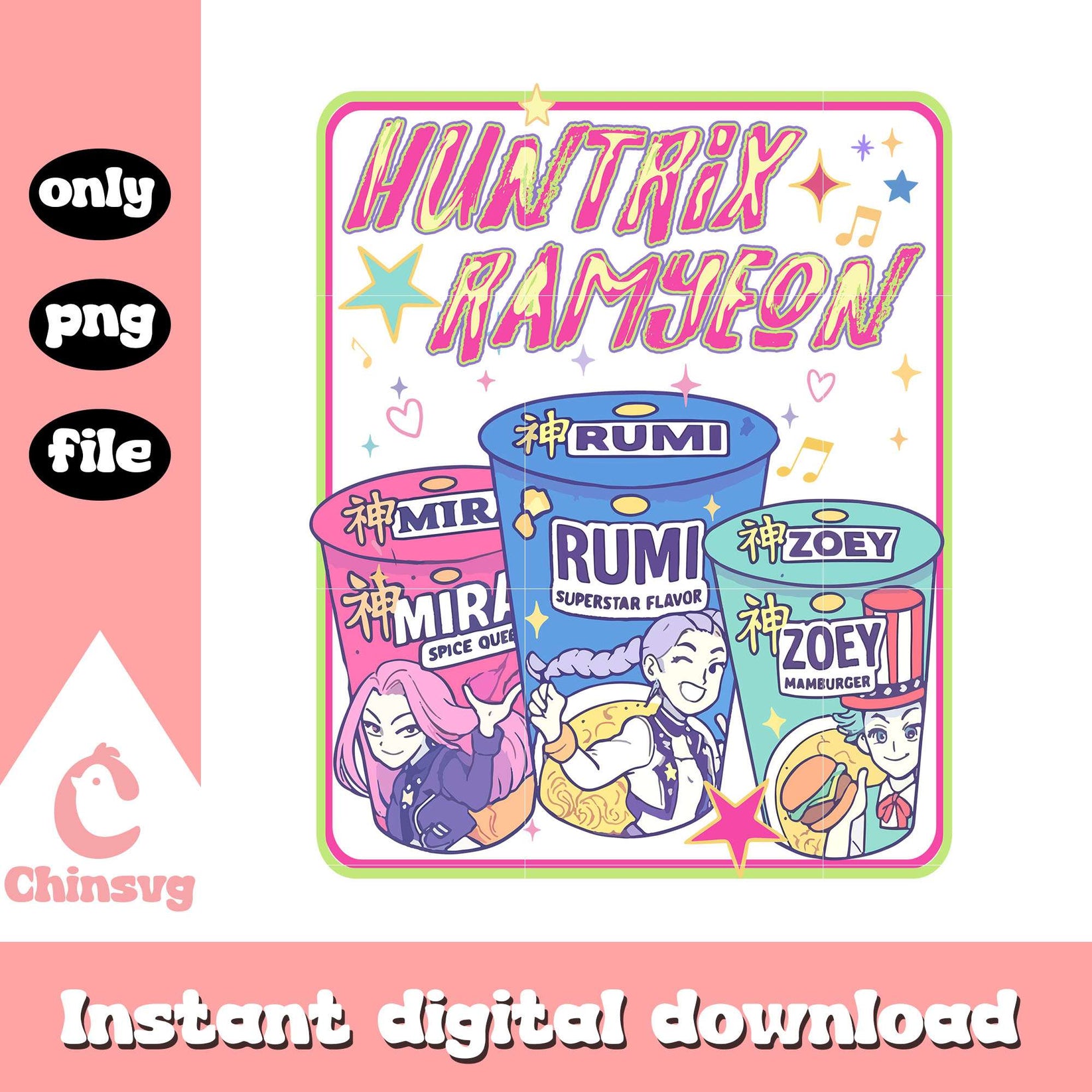 Huntrix ramyeon logo design png, kpop demon hunters png – Chinsvg