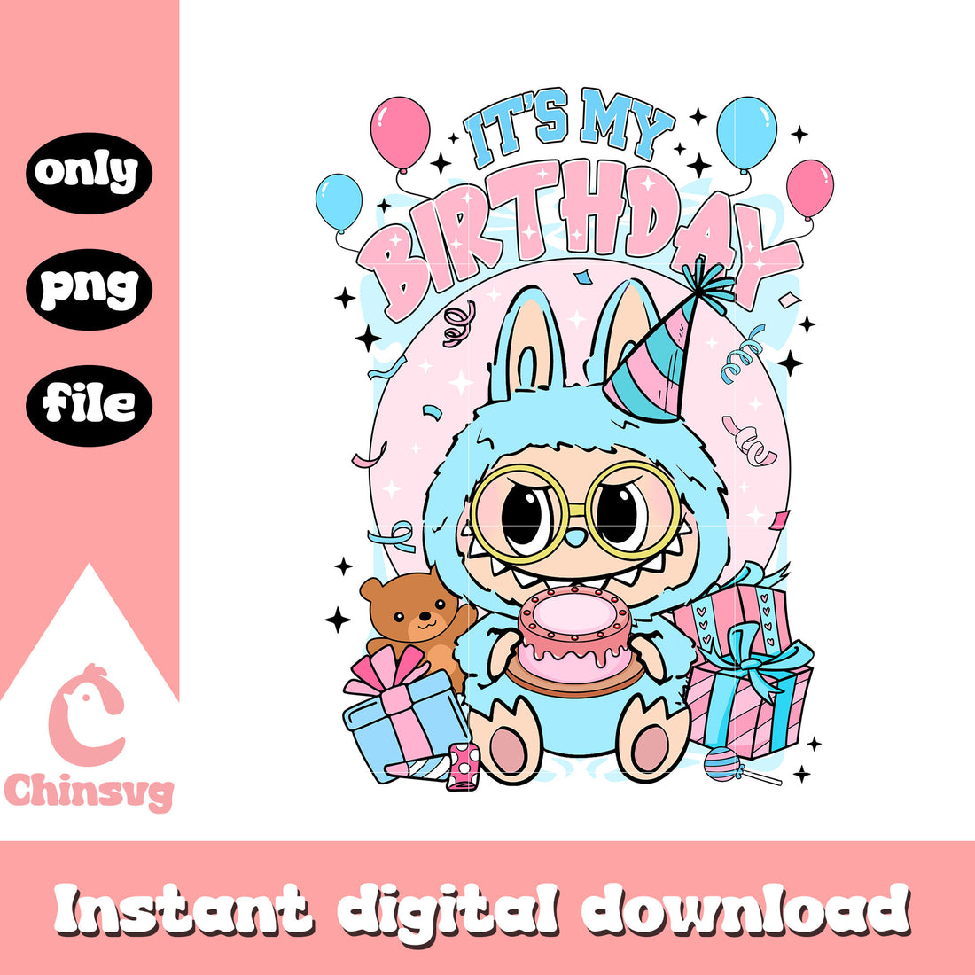 It's my birthday pastel blue labubu design png, labubu color png – Chinsvg