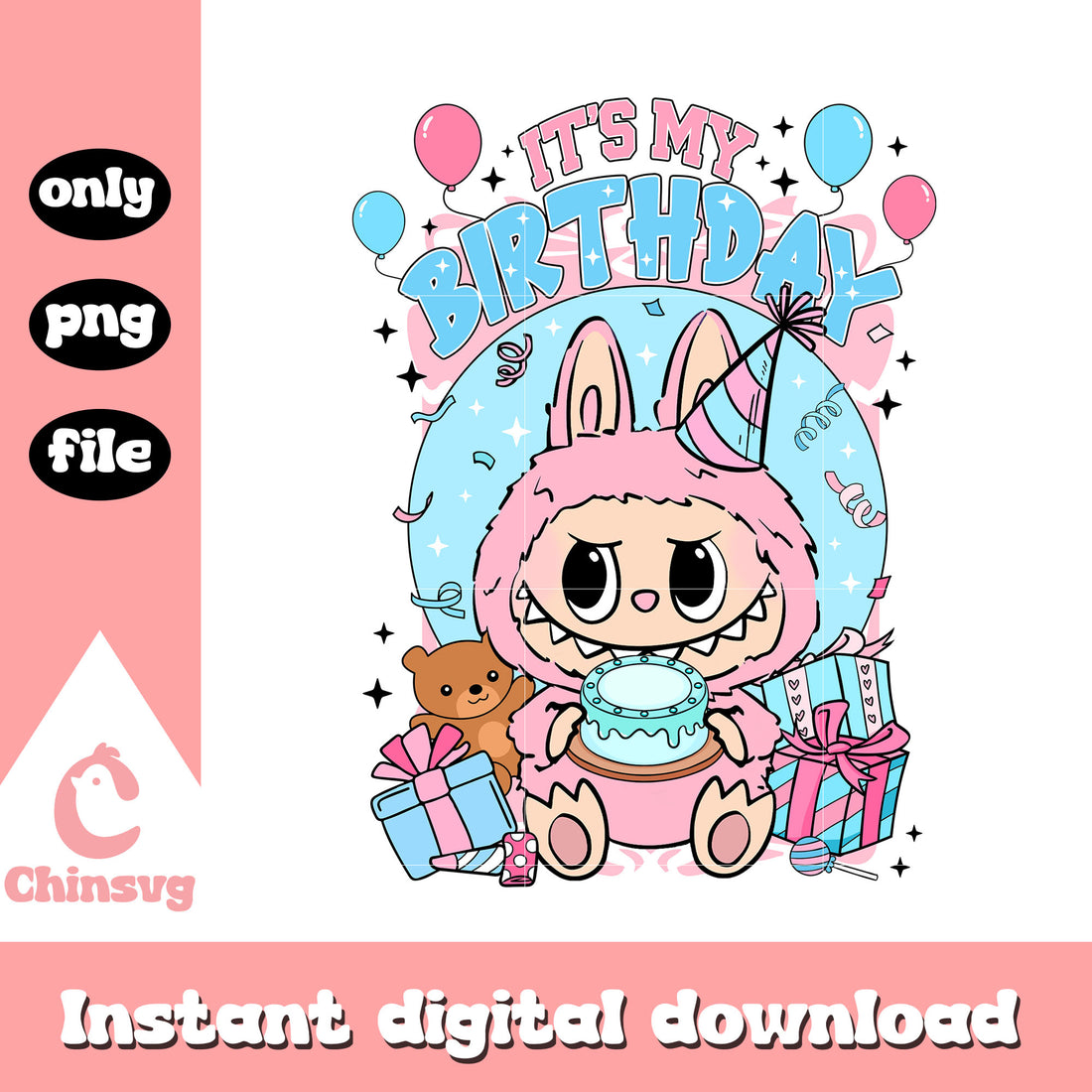 It's my birthday pink labubu design png, labubu pink png – Chinsvg
