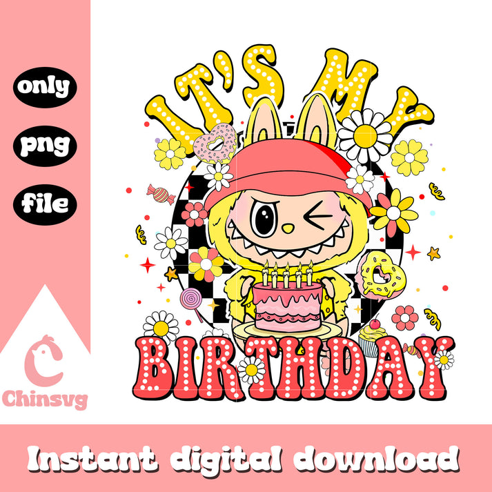 It's my birthday yellow labubu costume design png, labubu clothing png ...