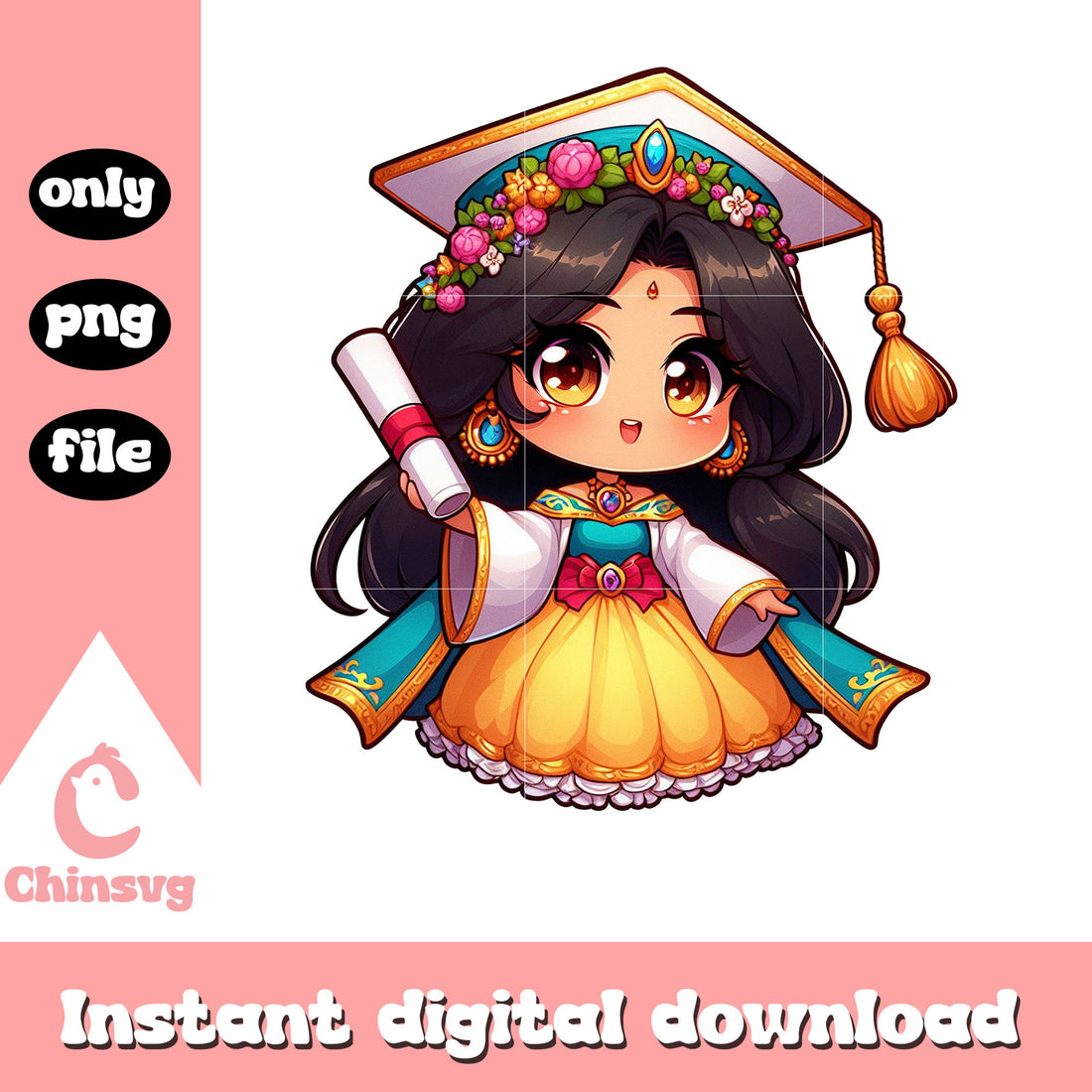 Jasmine chibi graduation design png, princess jasmine design png – Chinsvg