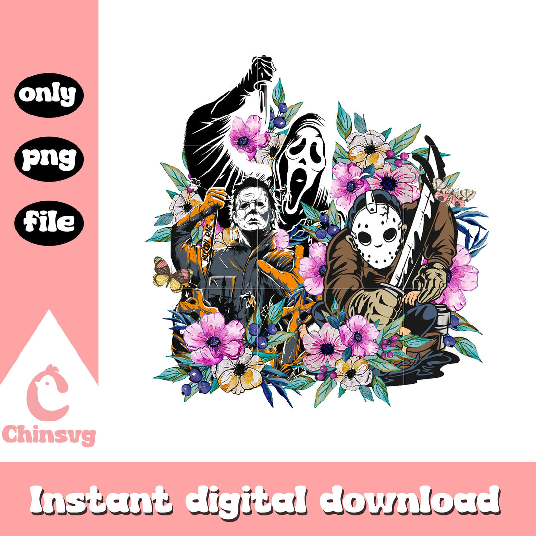 Jason michael ghostface pink floral png, horror movies characters png ...